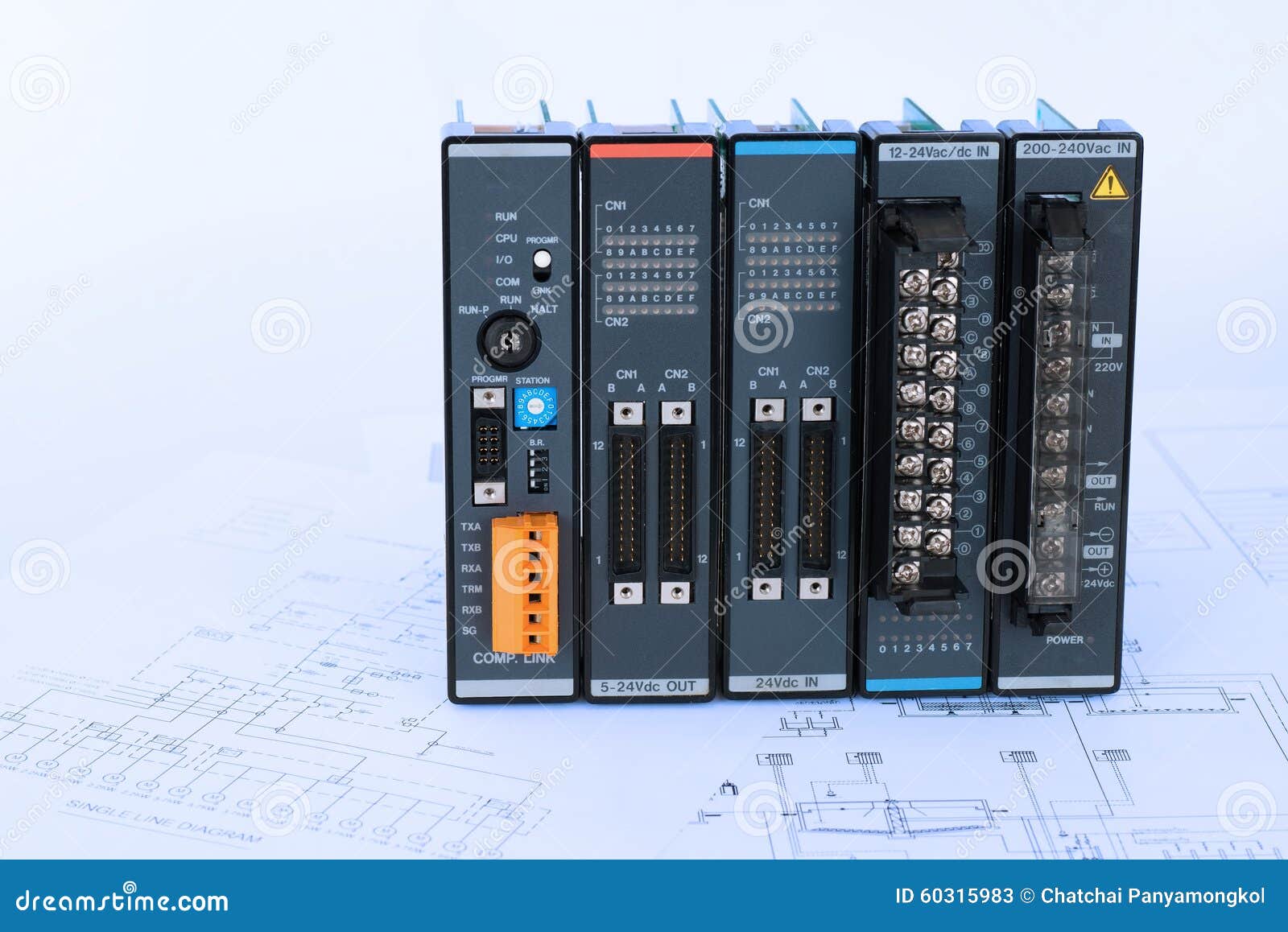 PLC and Process Diagram in Blue Tone Stock Image - Image of logic ...