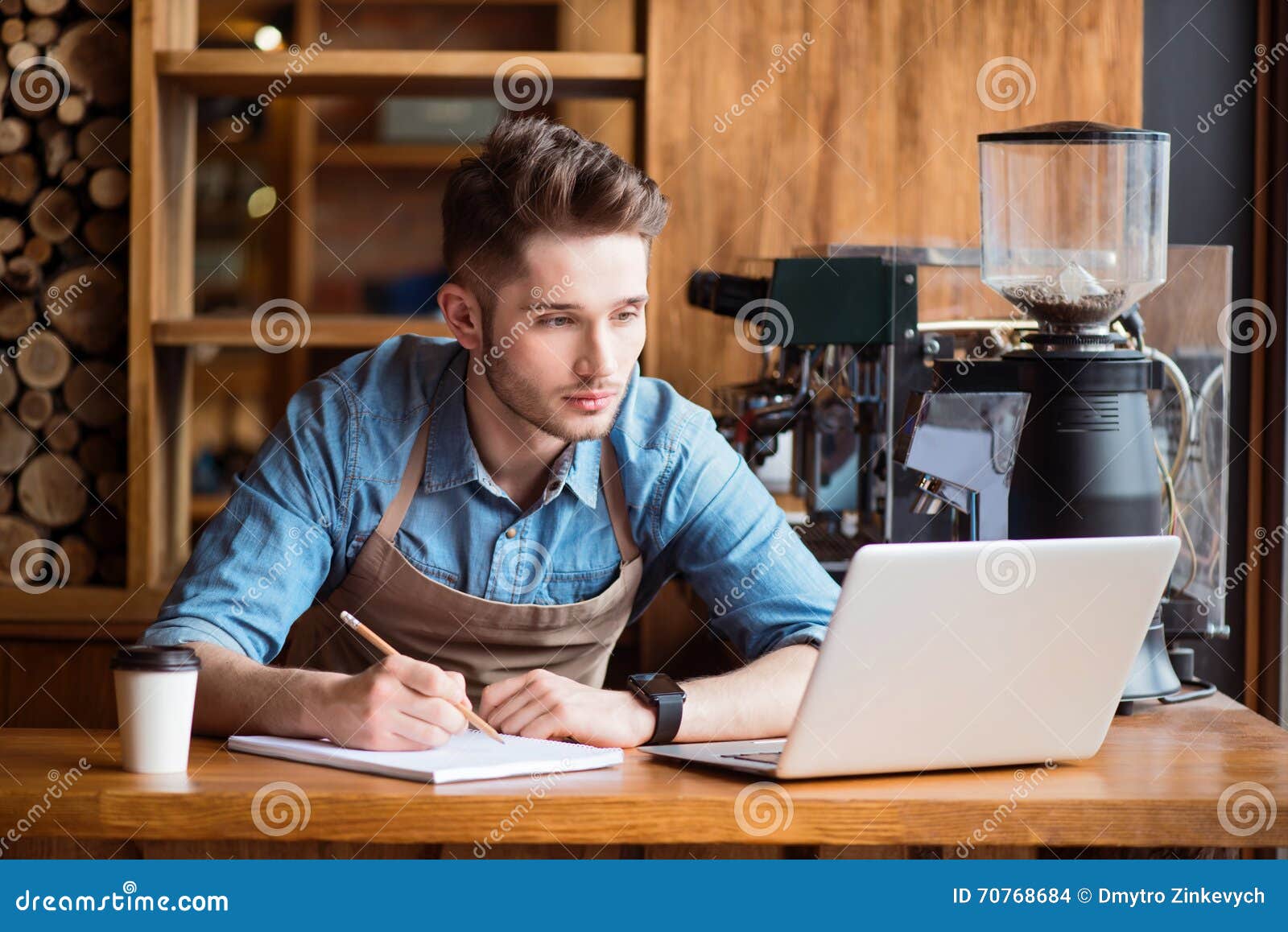 Pleasant Barista Making Notes Stock Photo - Image of connected, digital ...