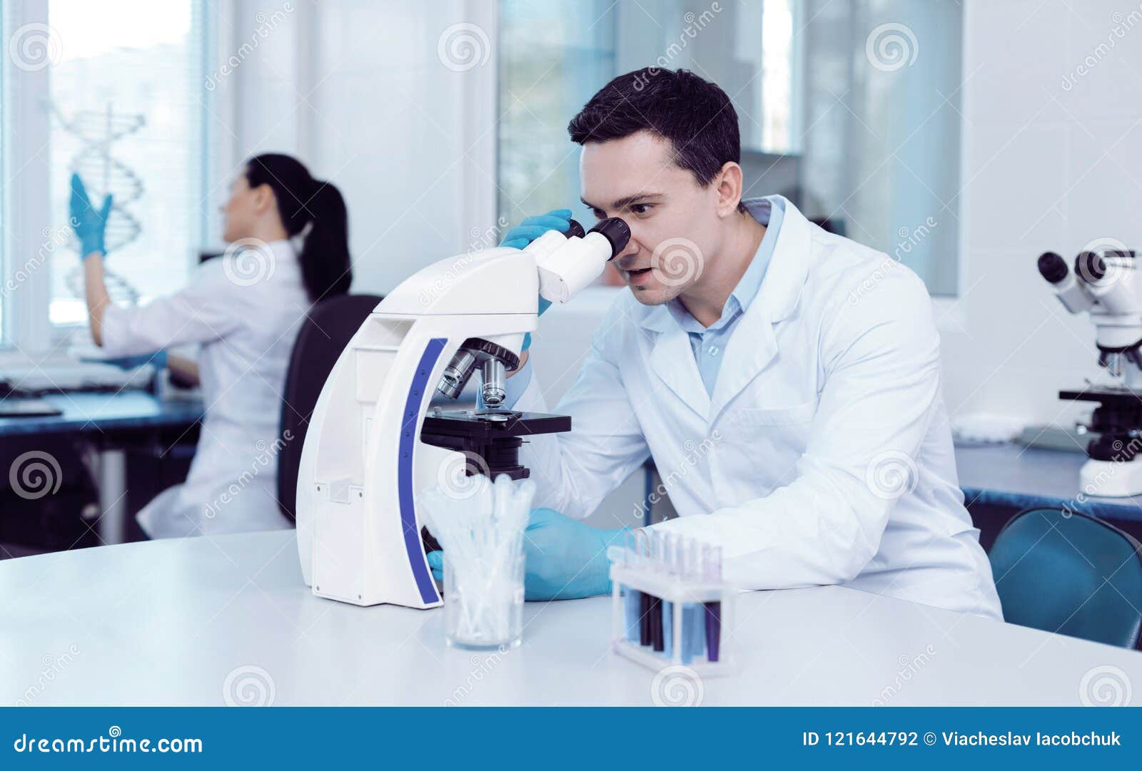 Pleasant Handsome Man Studying Biology Stock Photo - Image of physician ...