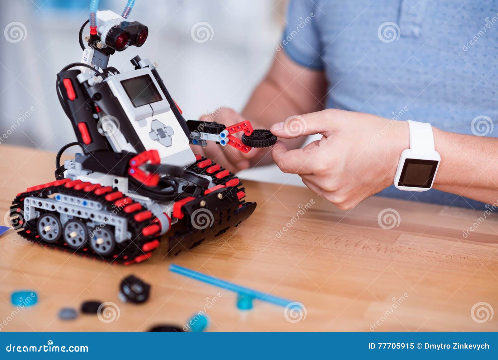 Pleasant Man Constructing Robot. Stock Image - Image of technology ...