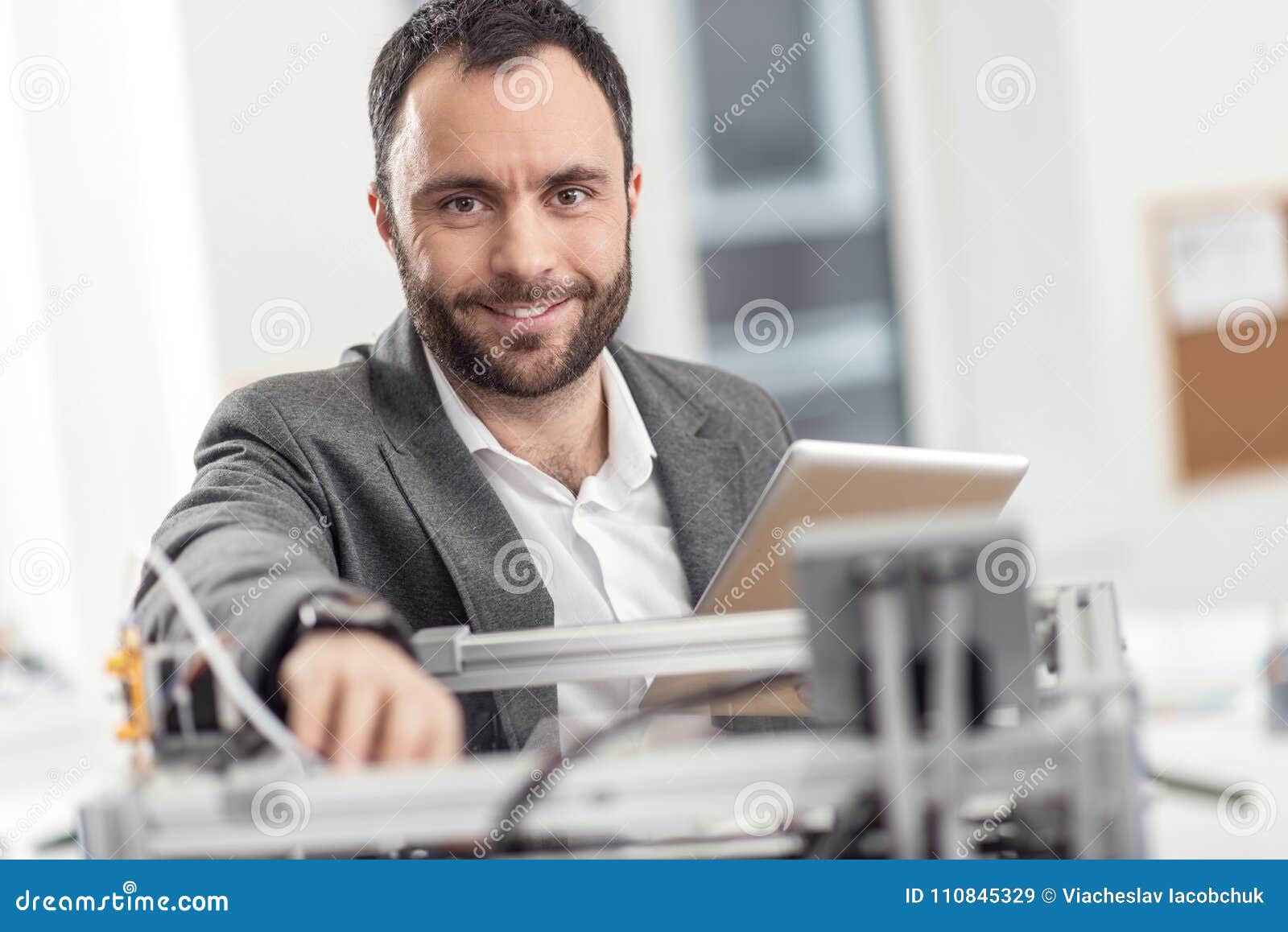 Pleasant Man Posing while Solving Problems with 3D Printer Stock Image ...