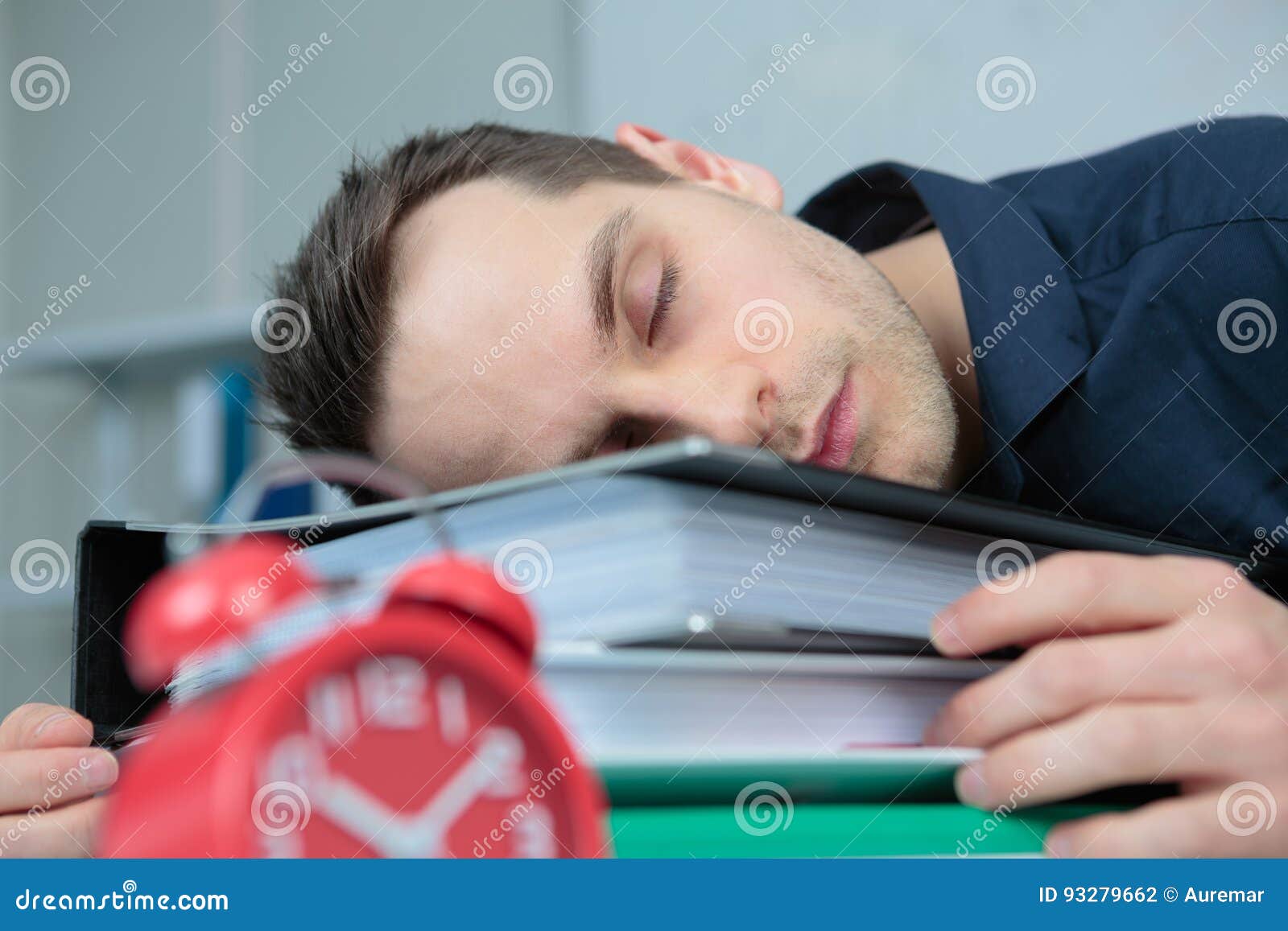 Pleasant Man Sleeping in Office Stock Photo - Image of indoor, striped ...