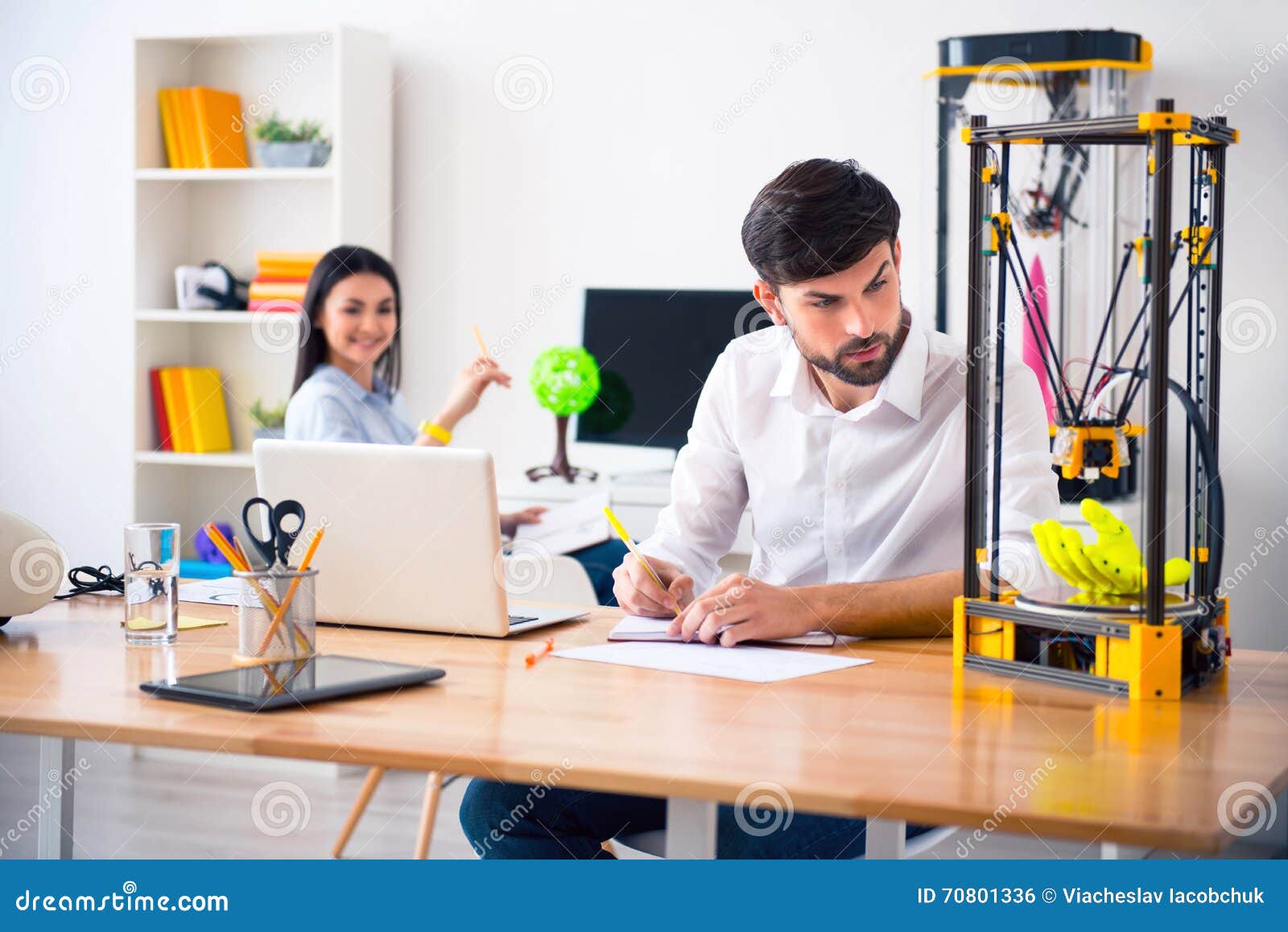 Pleasant Man Using 3d Printer Stock Photo - Image of casual, brunette ...