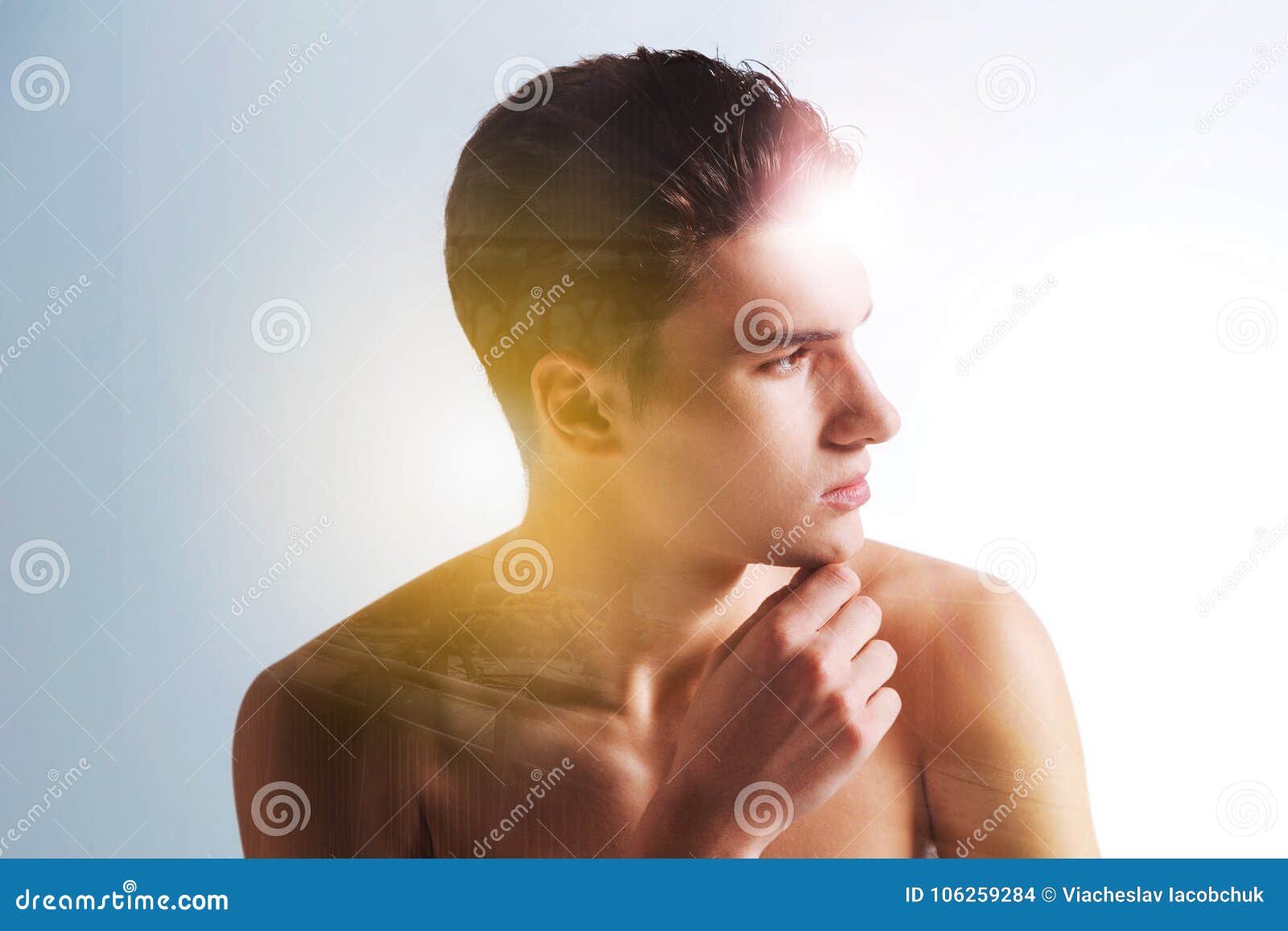 Pleasant Nice Man Turning His Head Stock Photo - Image of double ...