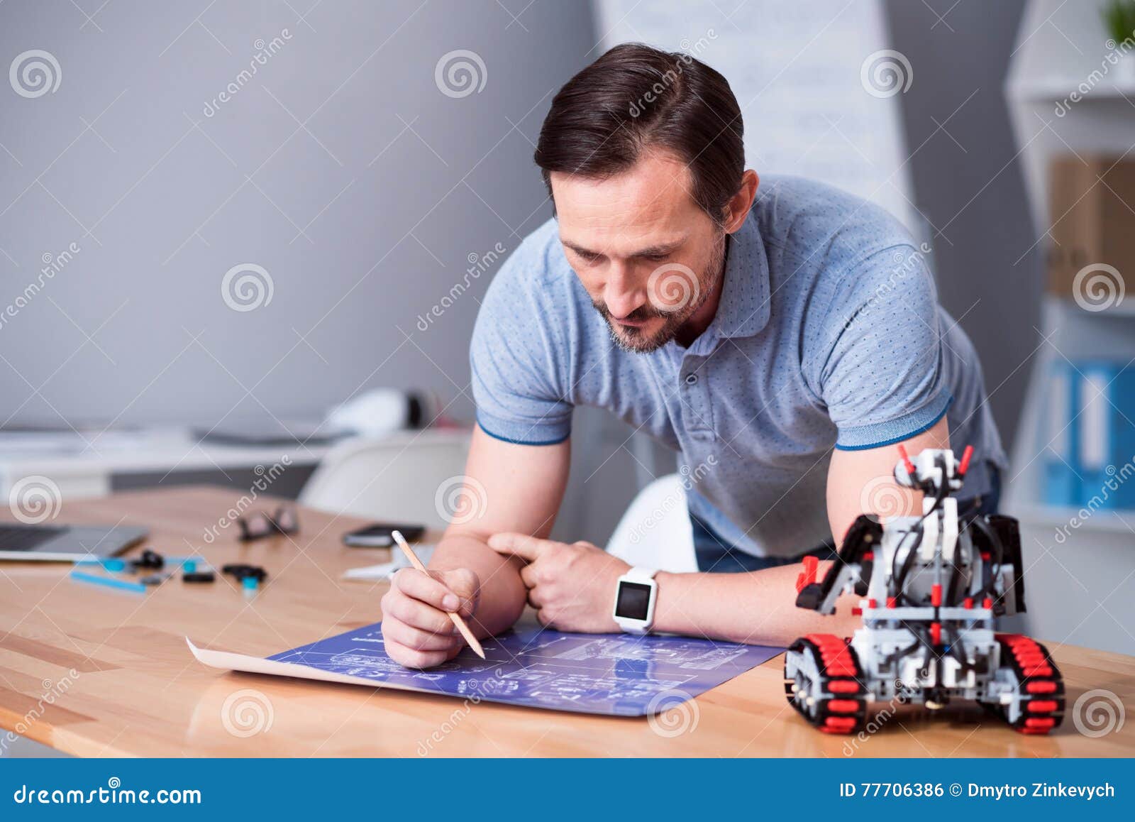Pleasant Professional Engineer Working on the Project Stock Photo ...