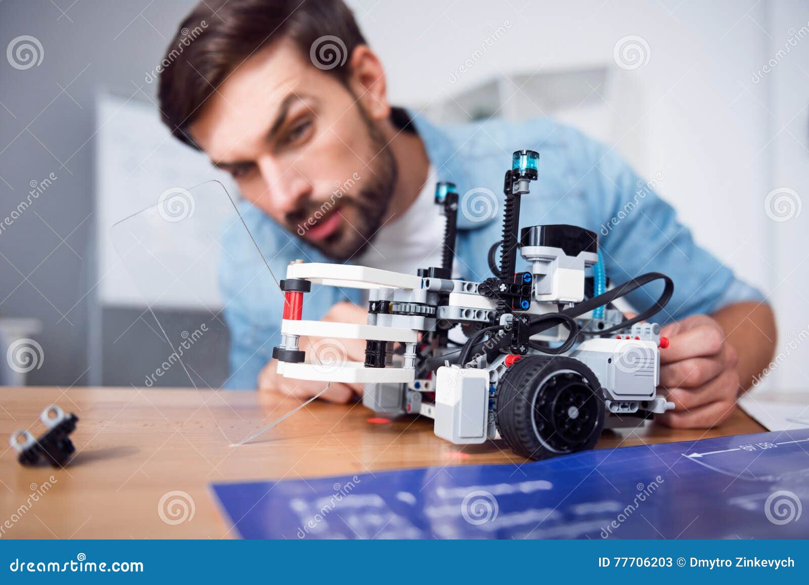 Pleasant Professional Man Testing Robot Stock Image - Image of future ...