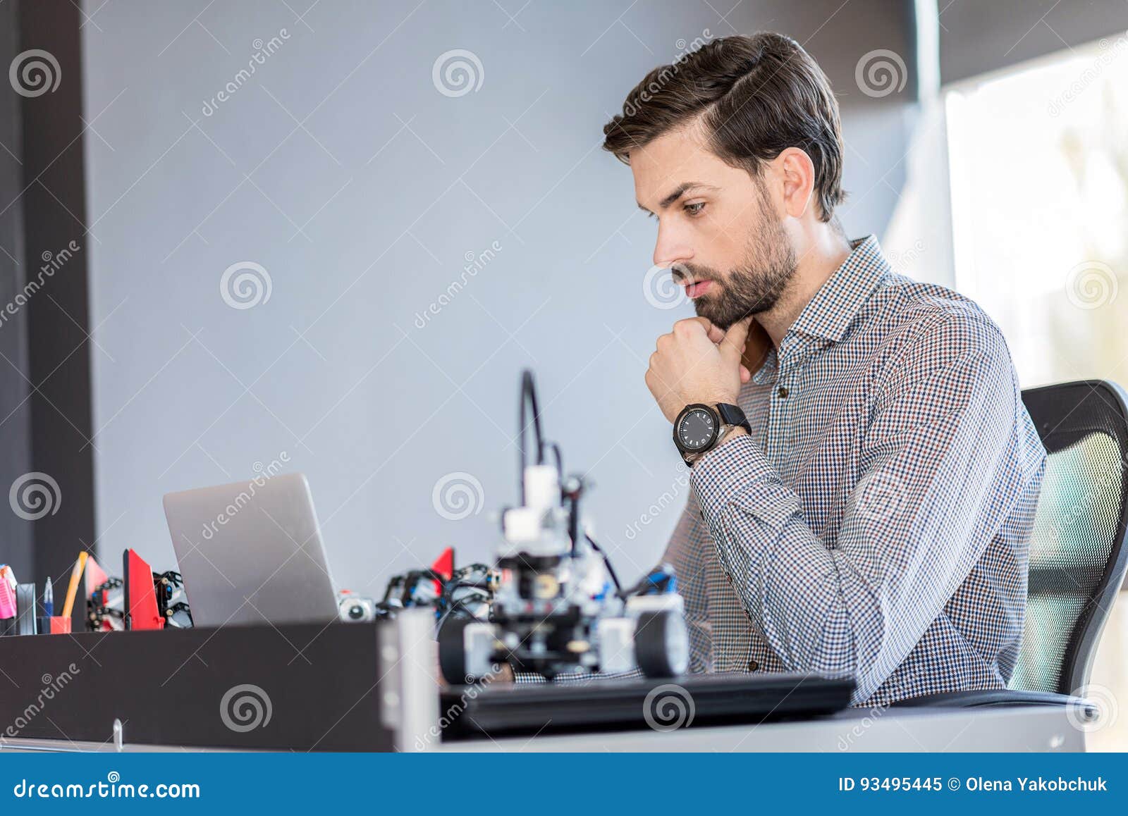 Pleasant Smart Engineer Concentrating on His Project Stock Image ...