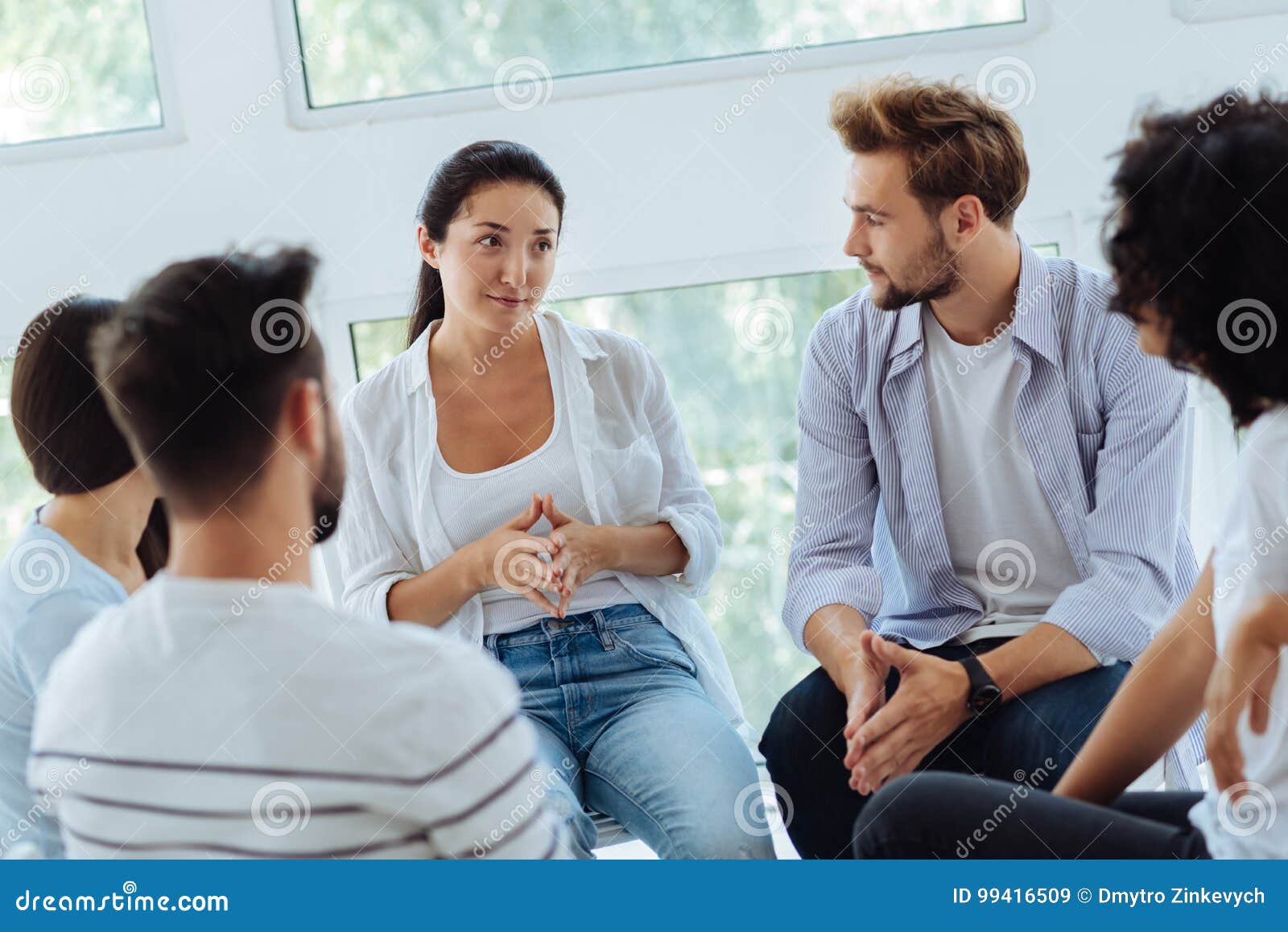 Pleasant Smart Therapist Having a Group Session Stock Image - Image of ...