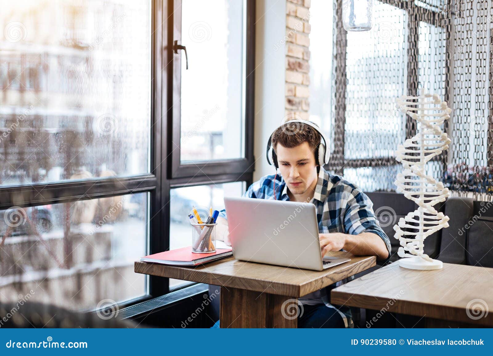 Pleasant Student Doing Homework in the Cafe Stock Photo - Image of ...
