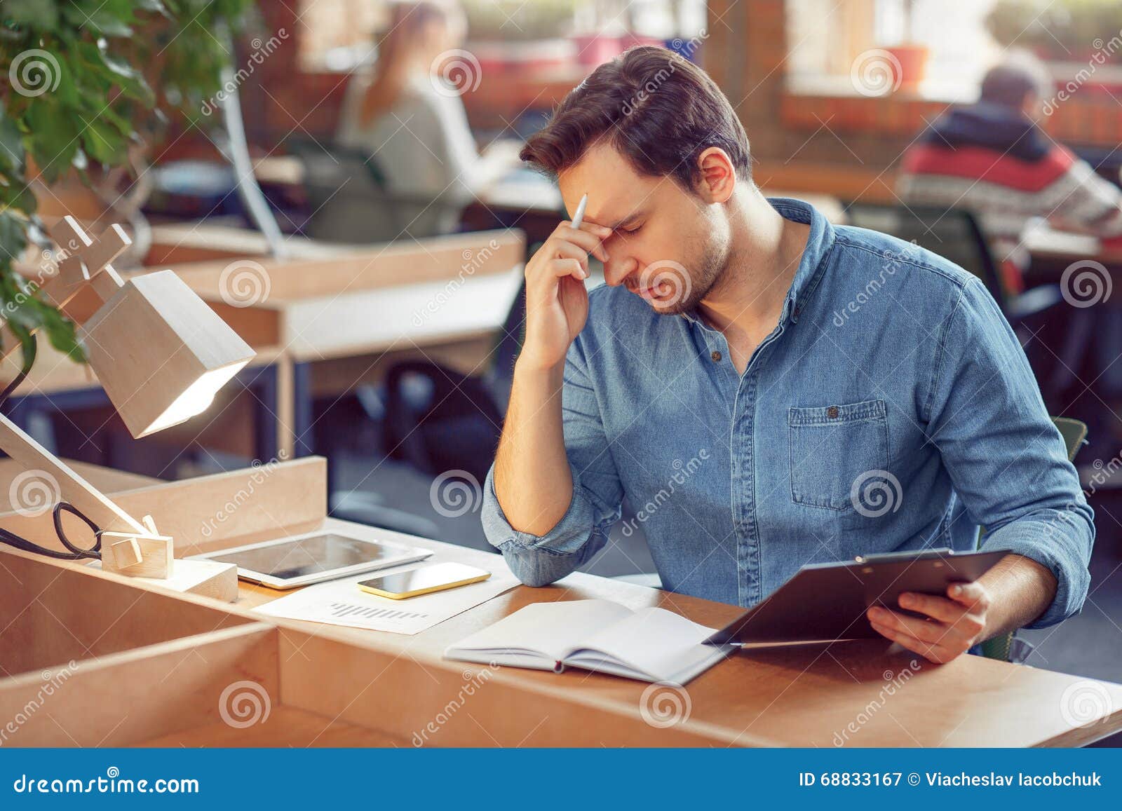 Pleasant Tired Man Sitting at the Table Stock Image - Image of style ...