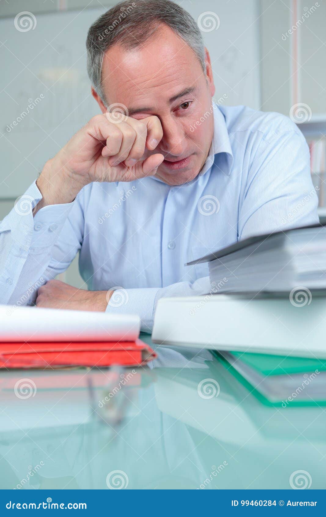 Pleasant Tired Man Sitting at Table Stock Photo - Image of lifestyle ...