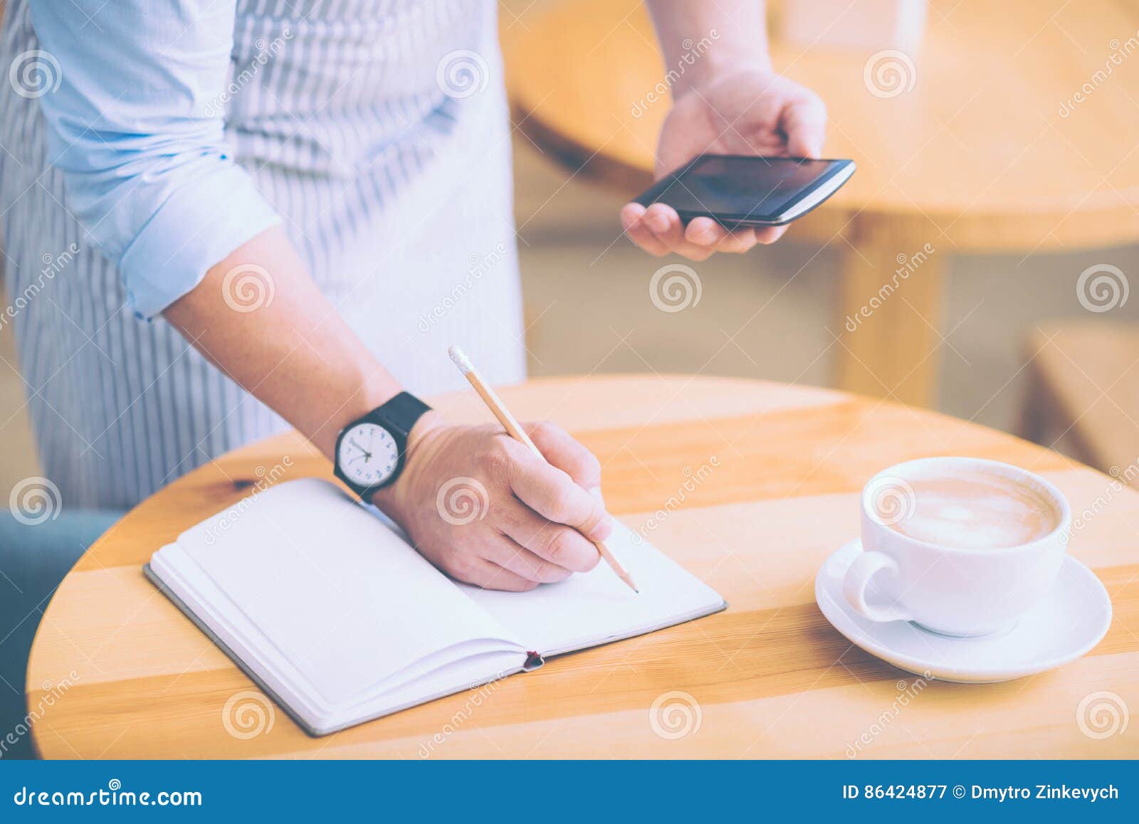 Pleasant Waiter Making Notes Stock Image - Image of service, leisure ...