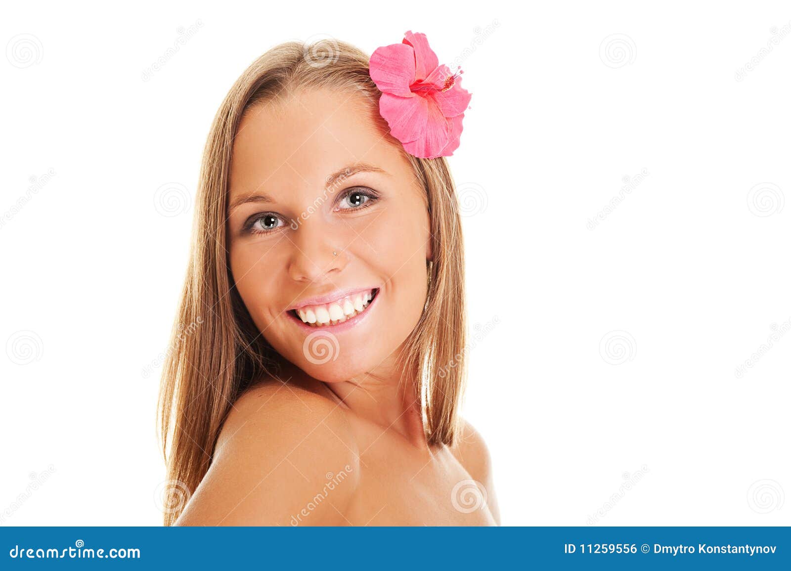 Pleasant Woman with Red Flower Stock Photo - Image of flower, beautiful ...