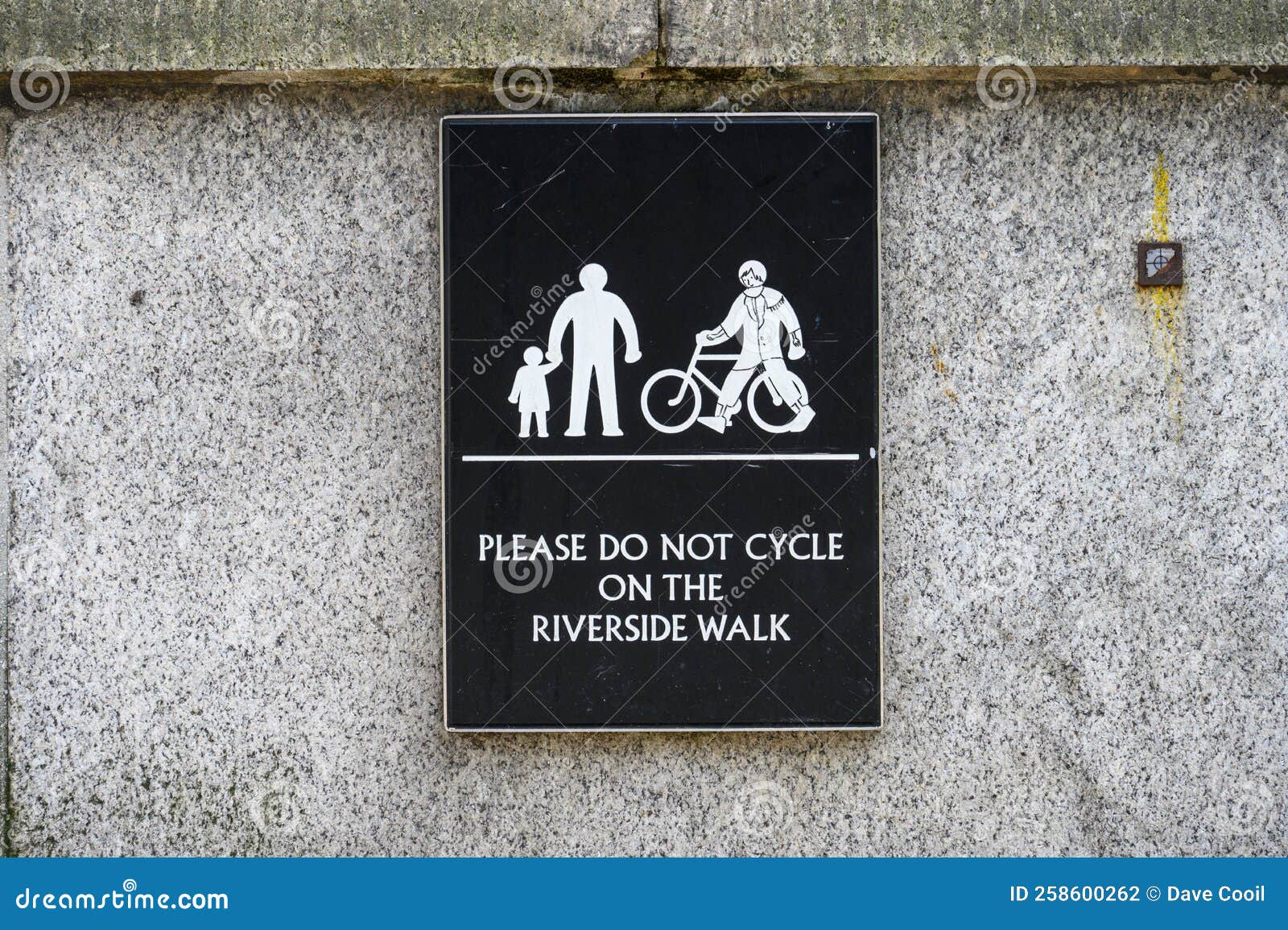Please Do Not Cycle On The Riverside Walk - Sign On Wall Editorial ...