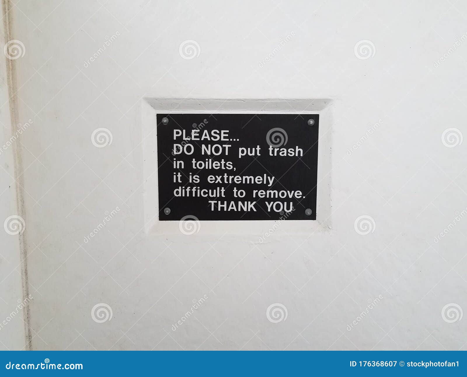 Please Do Not Put Trash in Toilet Sign on White Wall Stock Image ...