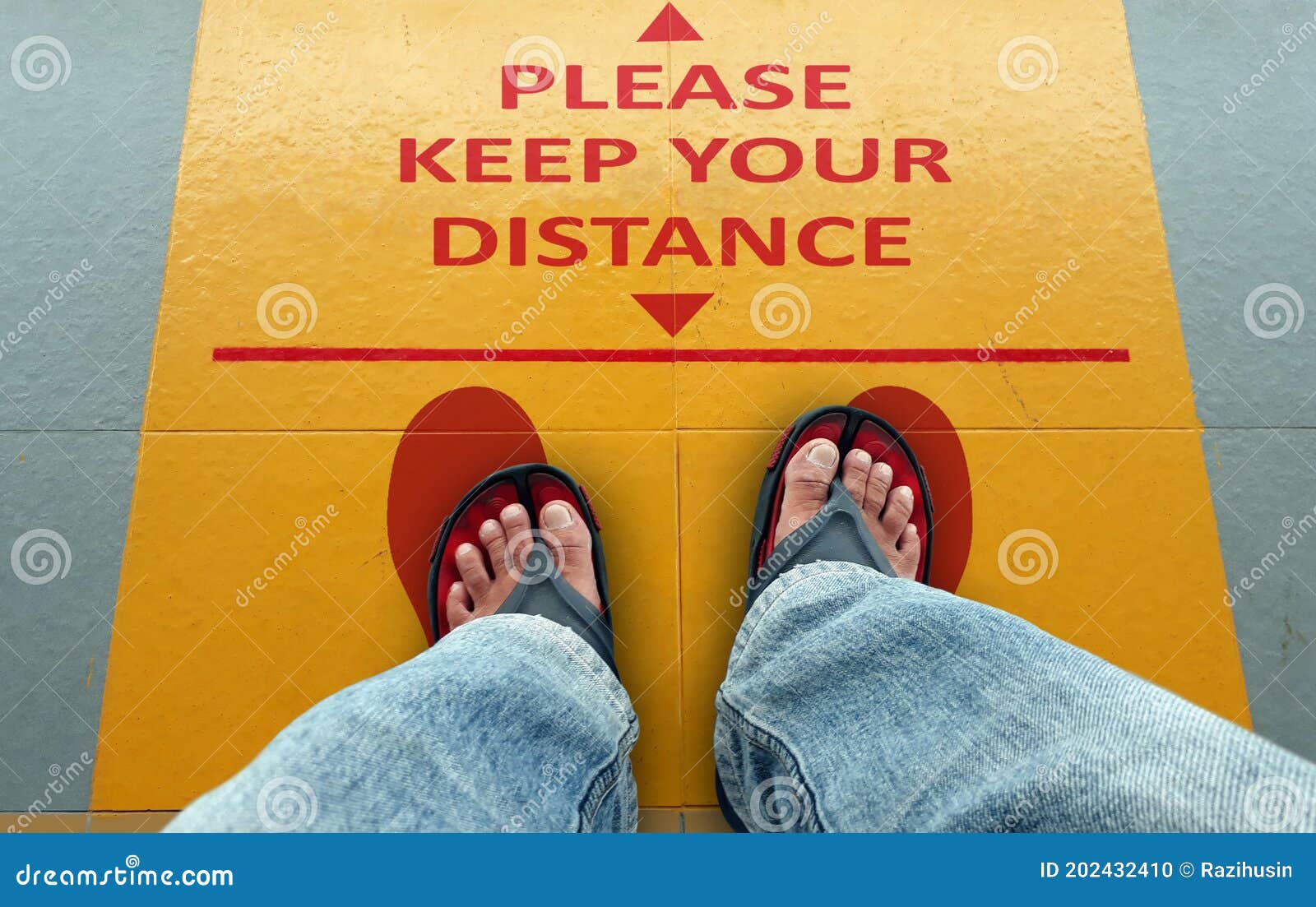 Please Keep Your Distance Sign on a Floor Stock Photo - Image of ...