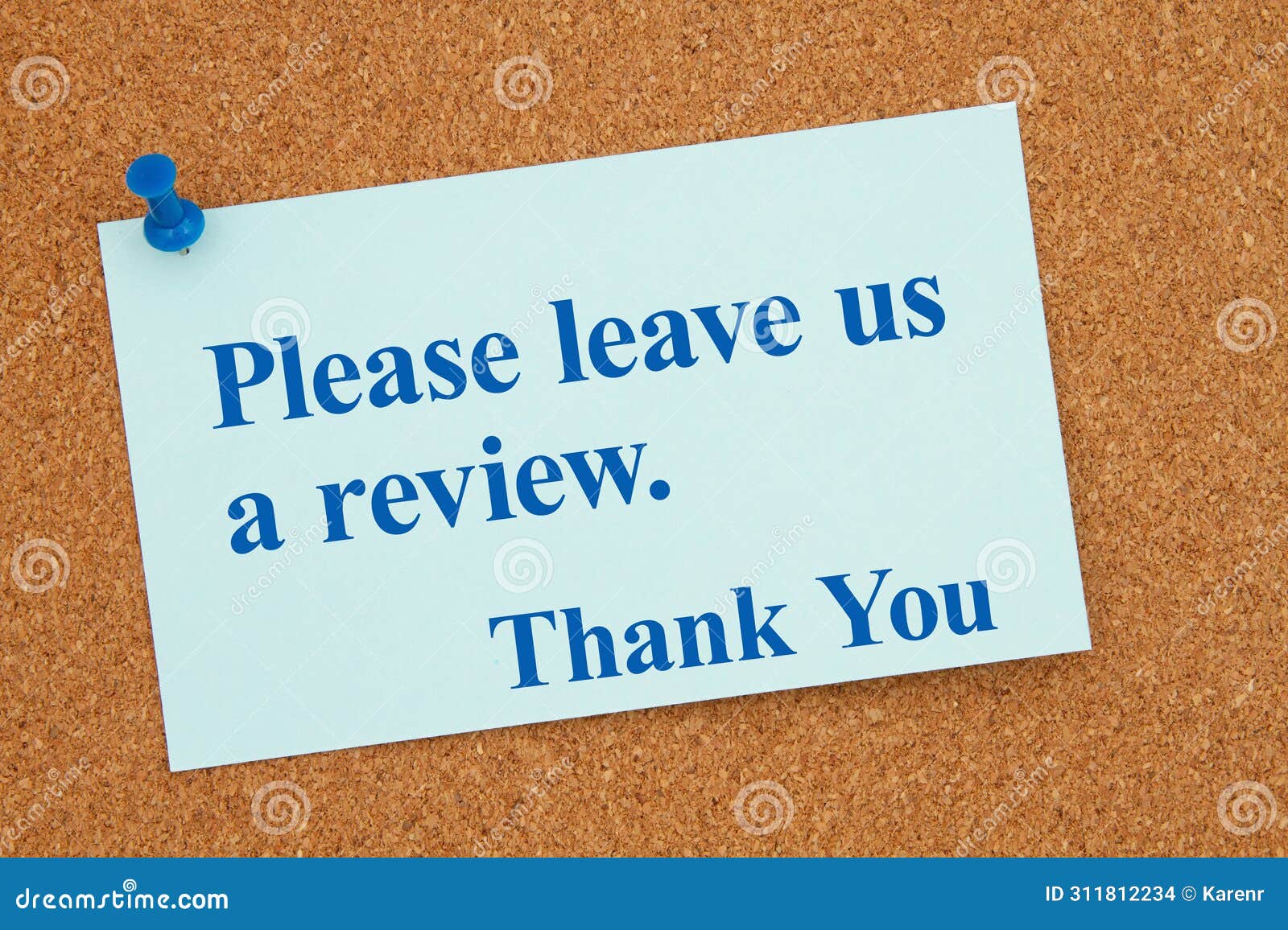 Please Leave Us a Review on Blue Note and Pushpin on Corkboard Stock ...