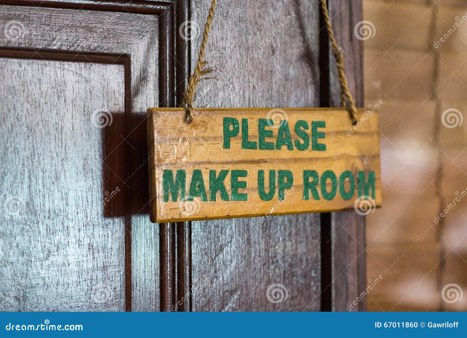 Please Make Up Room Sign on Door Knob in Hotel Stock Photo - Image of ...