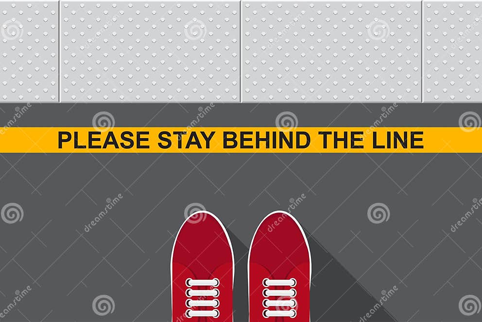 Please Stay Behind Yellow Line. Stock Vector - Illustration of floor ...