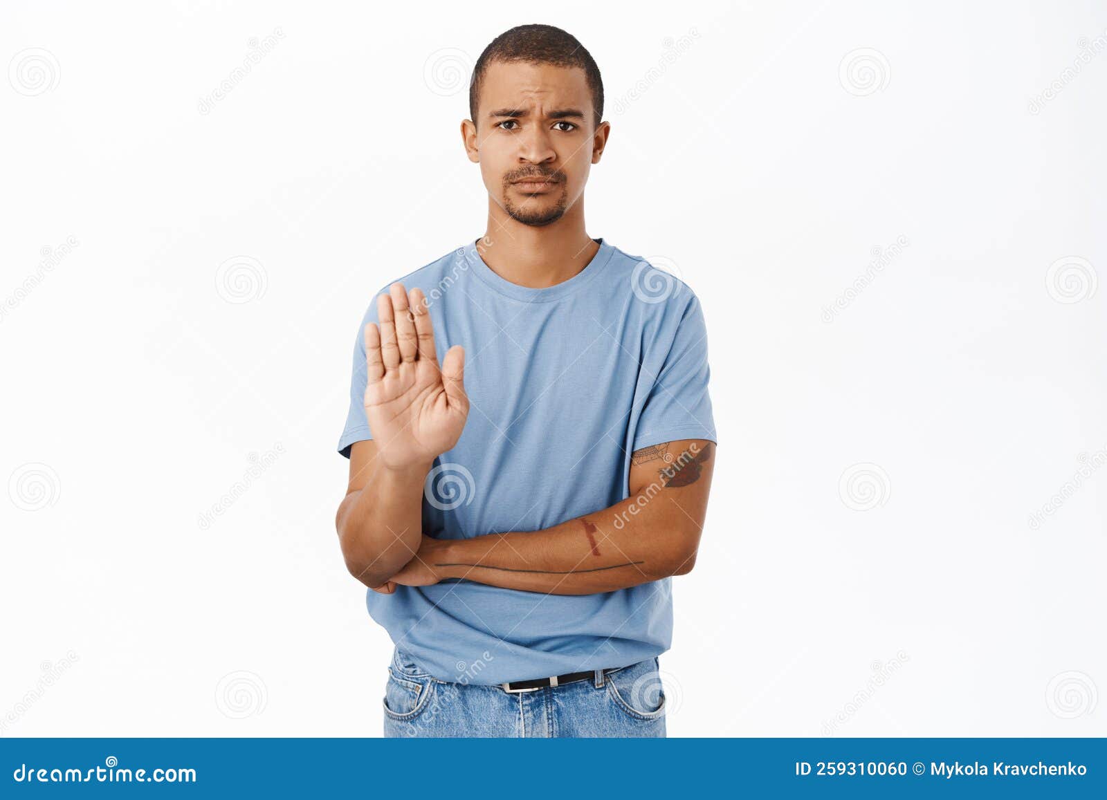 Please Stop. Concerned Man Shows Palm Taboo Gesture, Refusing ...