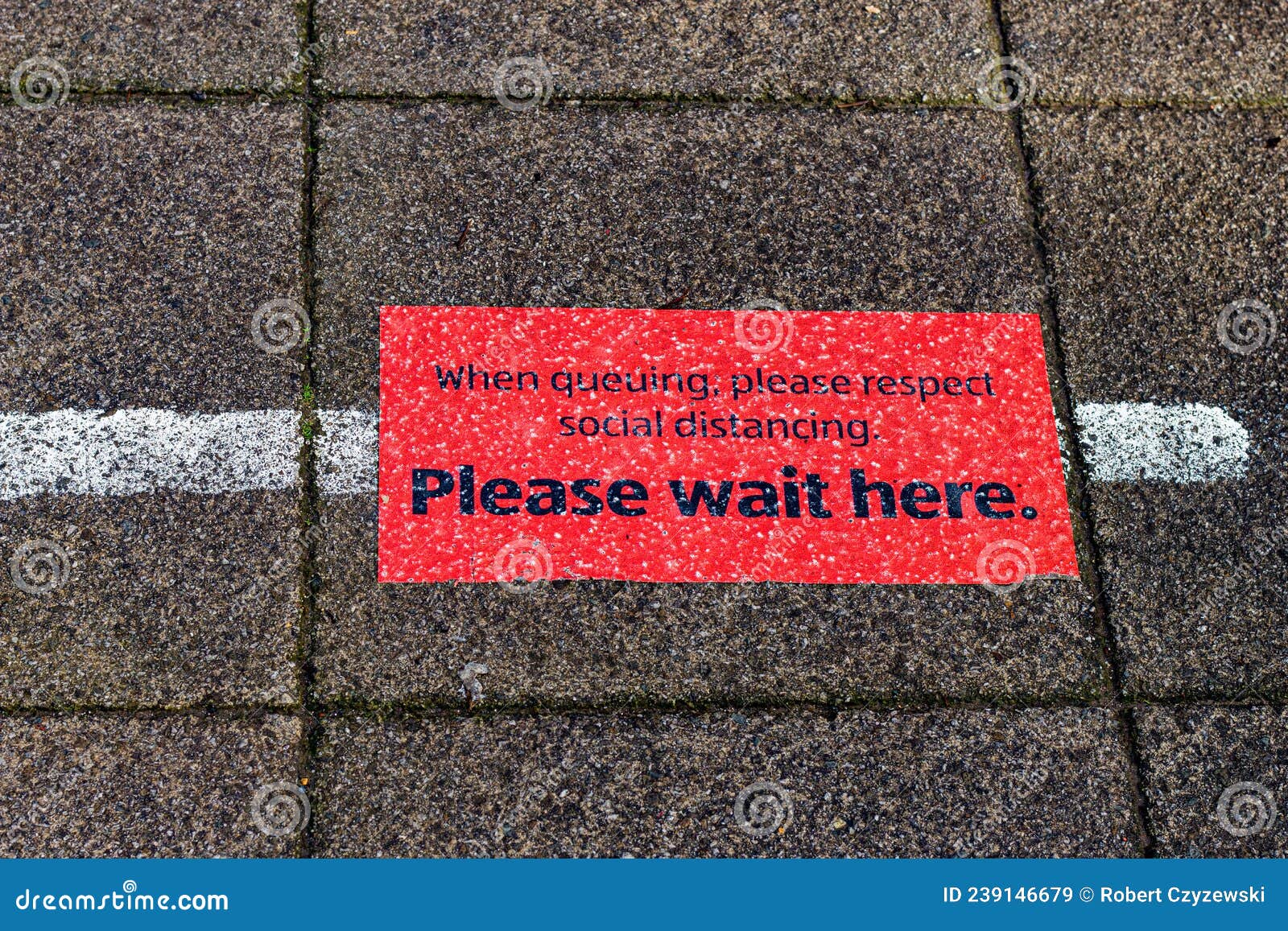 Please Wait Here Sign on the Side Walk Stock Image - Image of modern ...