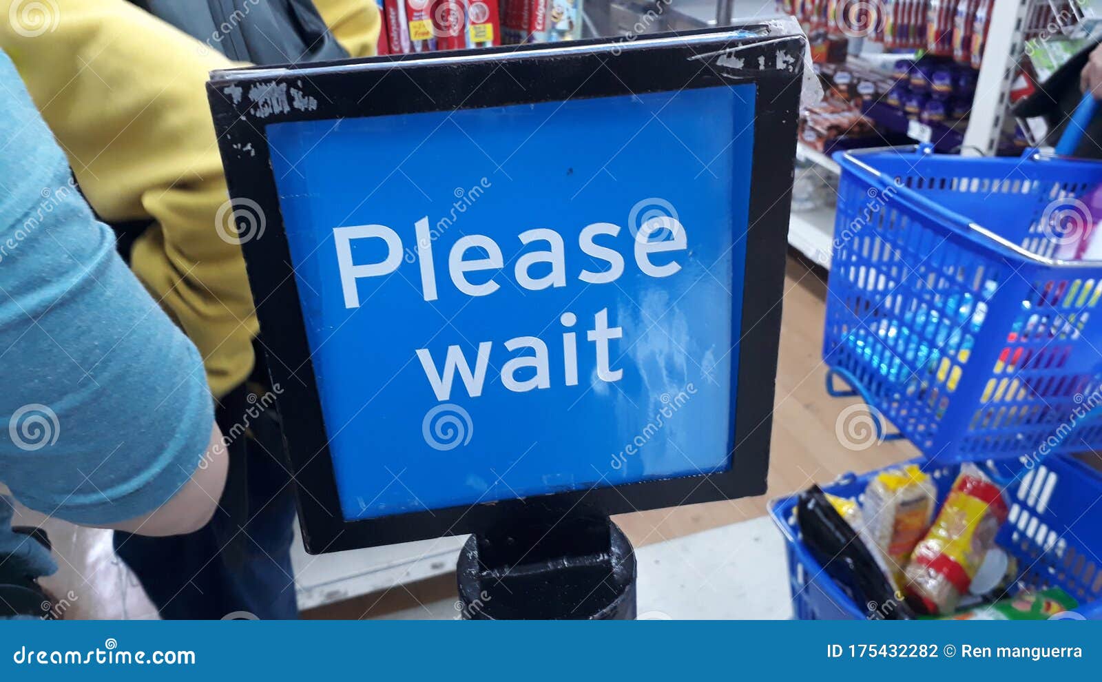 Please wait signage stock photo. Image of queue, please - 175432282