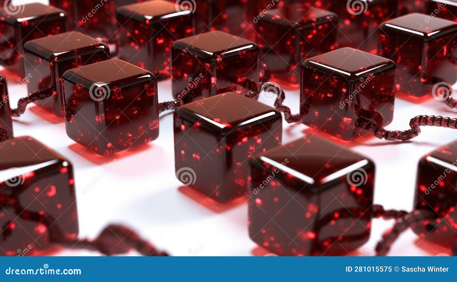 World of a 3D Illustration Where Small Metallic Dark Red Cubes ...