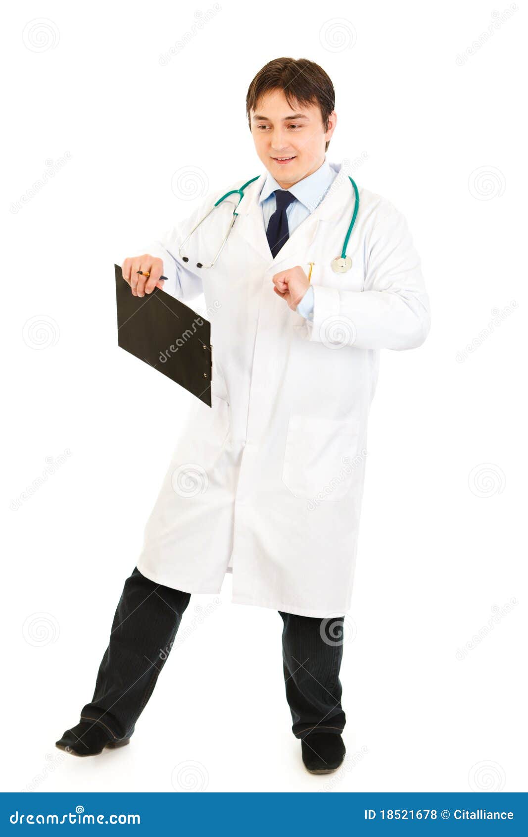 Pleased Doctor with Clipboard Happy Dancing Stock Photo - Image of ...