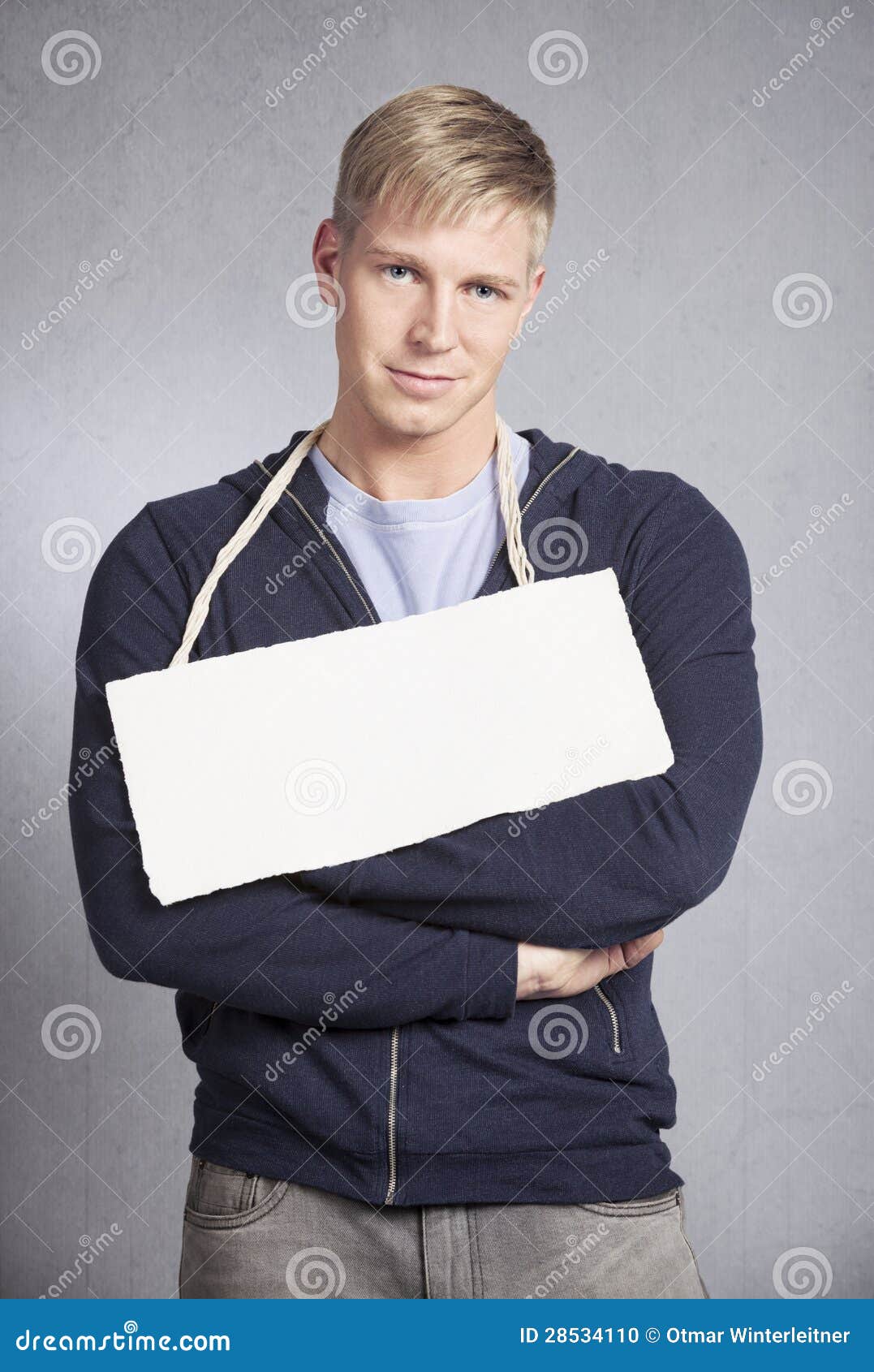Pleased Man Presenting Blank Signboard. Stock Photo - Image of panel ...