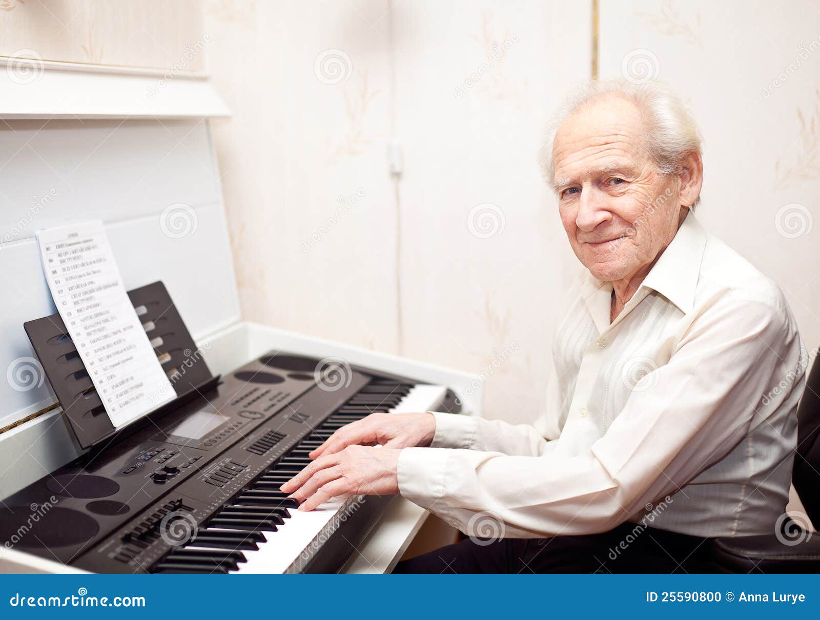 Pleased Senior Man Playing Piano Stock Photo - Image of casual ...