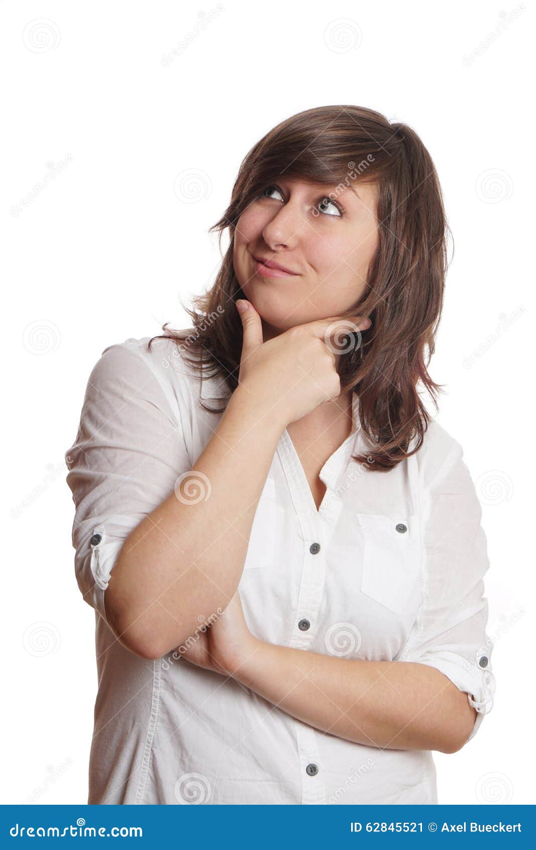 Pleased Young Woman Looking Up Stock Image - Image of expression ...