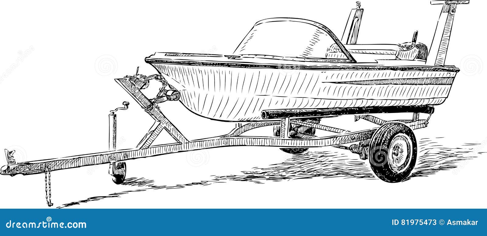 Pleasure boat on a trailer stock vector. Illustration of drawing - 81975473