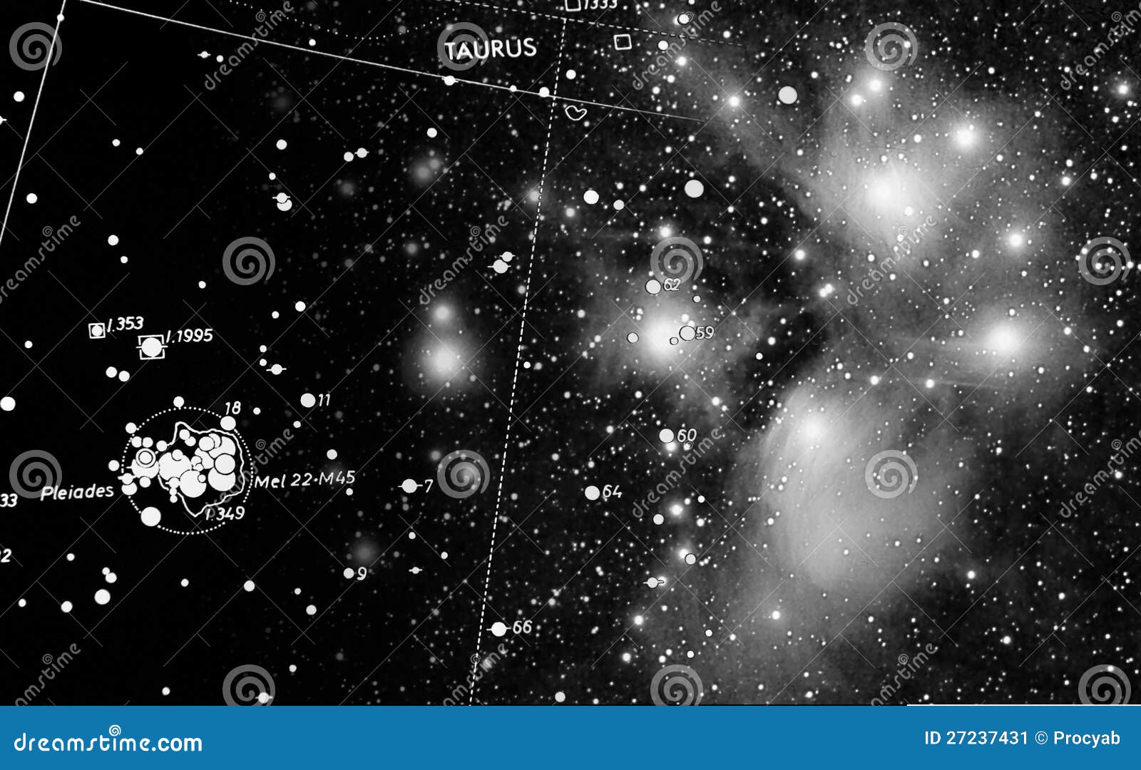 Pleiades and map stock image. Image of diagram, milky - 27237431