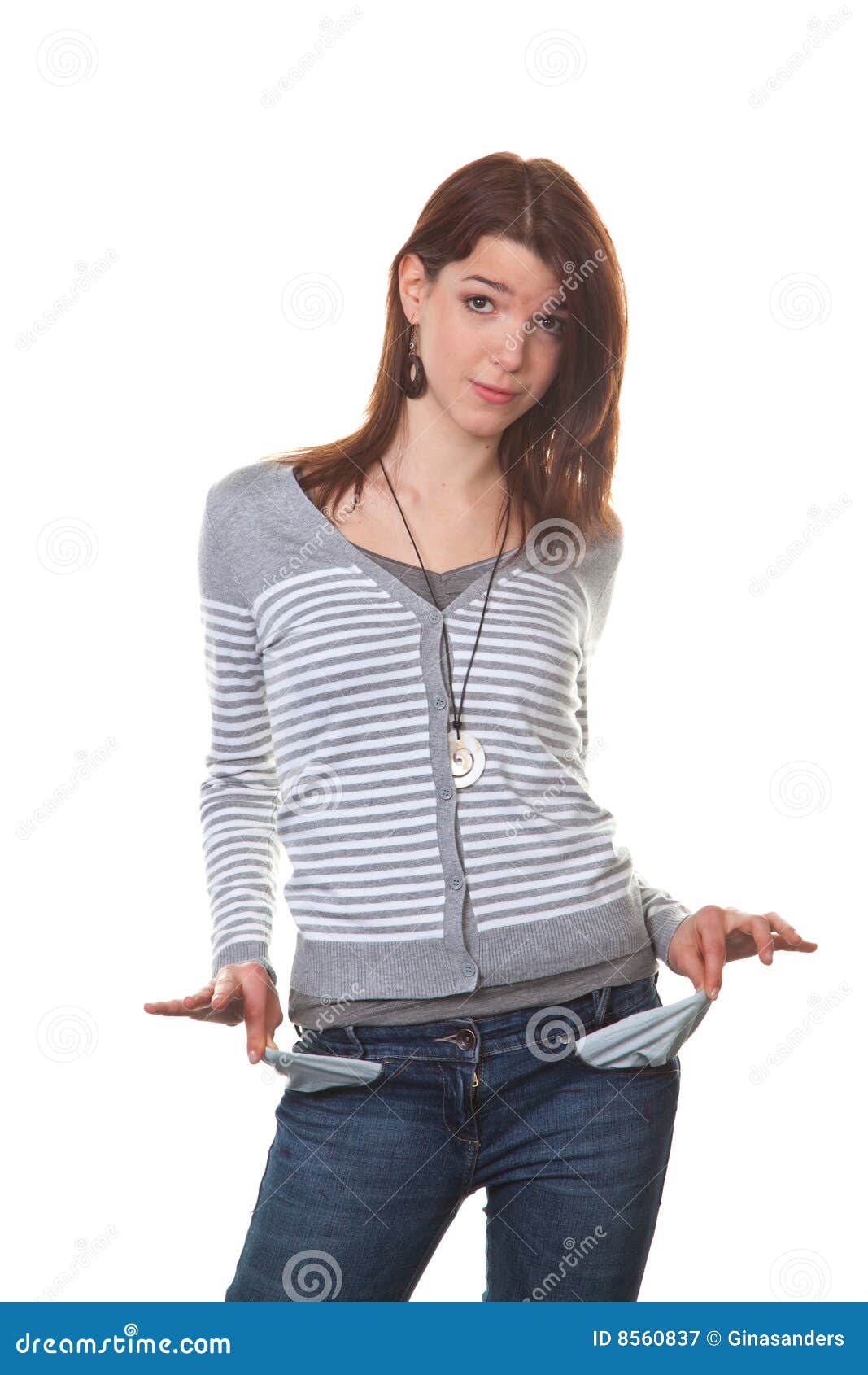 Pleite Young Woman Showing Her Empty Pockets Stock Image - Image of ...