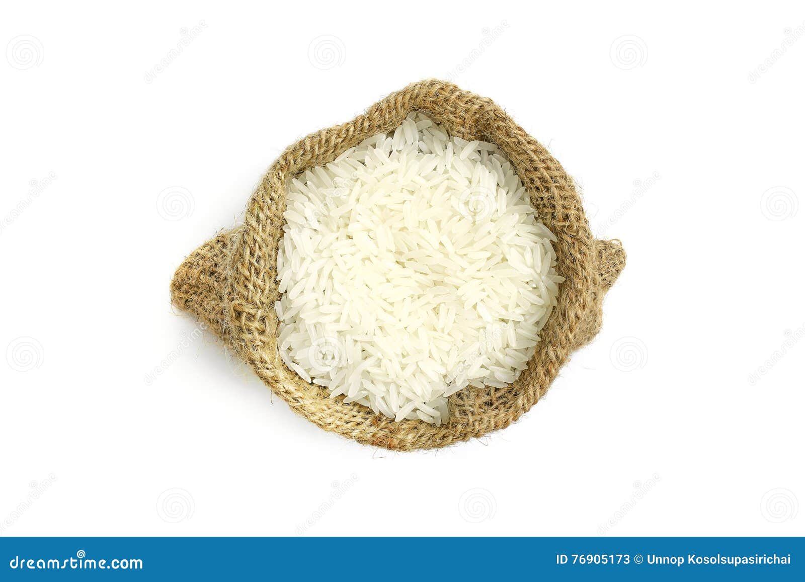 Plenty of Jasmine Rice in Sack, Isolated on White Background Stock ...