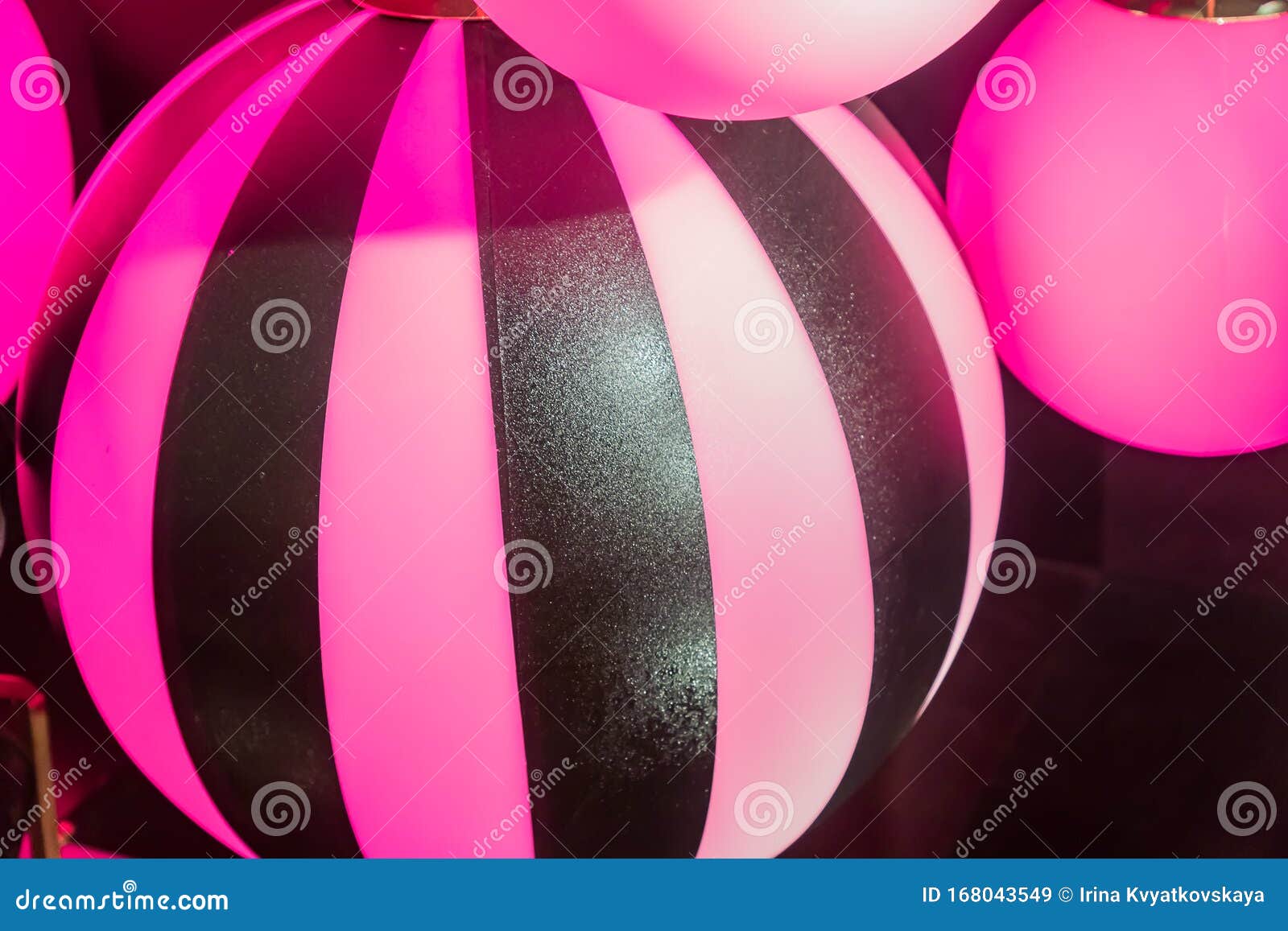 Plenty Pink Lanterns in Ball Shape. Party Decoration Stock Image ...