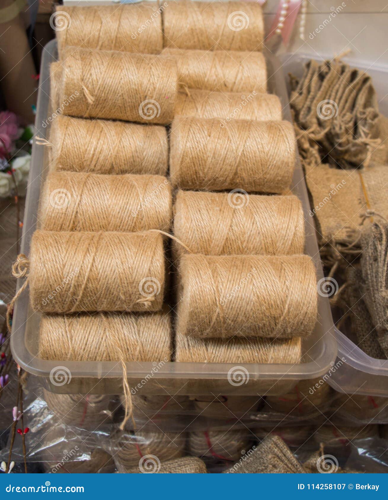 Spools or Rolls of Brown Color Linen String Stock Image - Image of ...