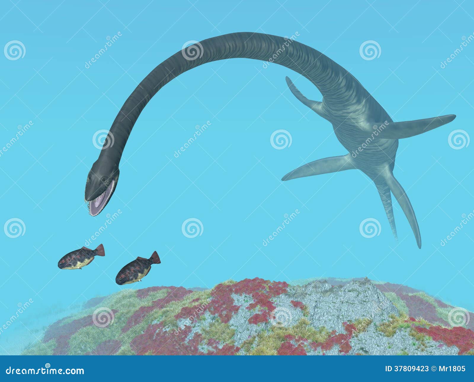 Plesiosaur Elasmosaurus stock illustration. Illustration of gigantic ...