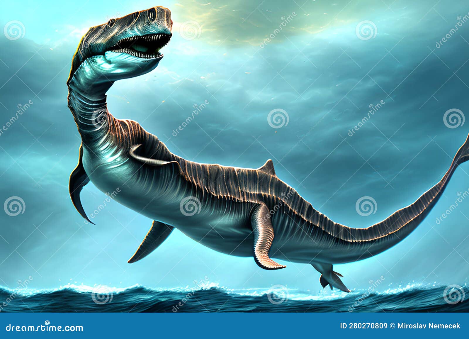 Plesiosaurus Dinosaur, Generative AI Illustration Stock Illustration ...