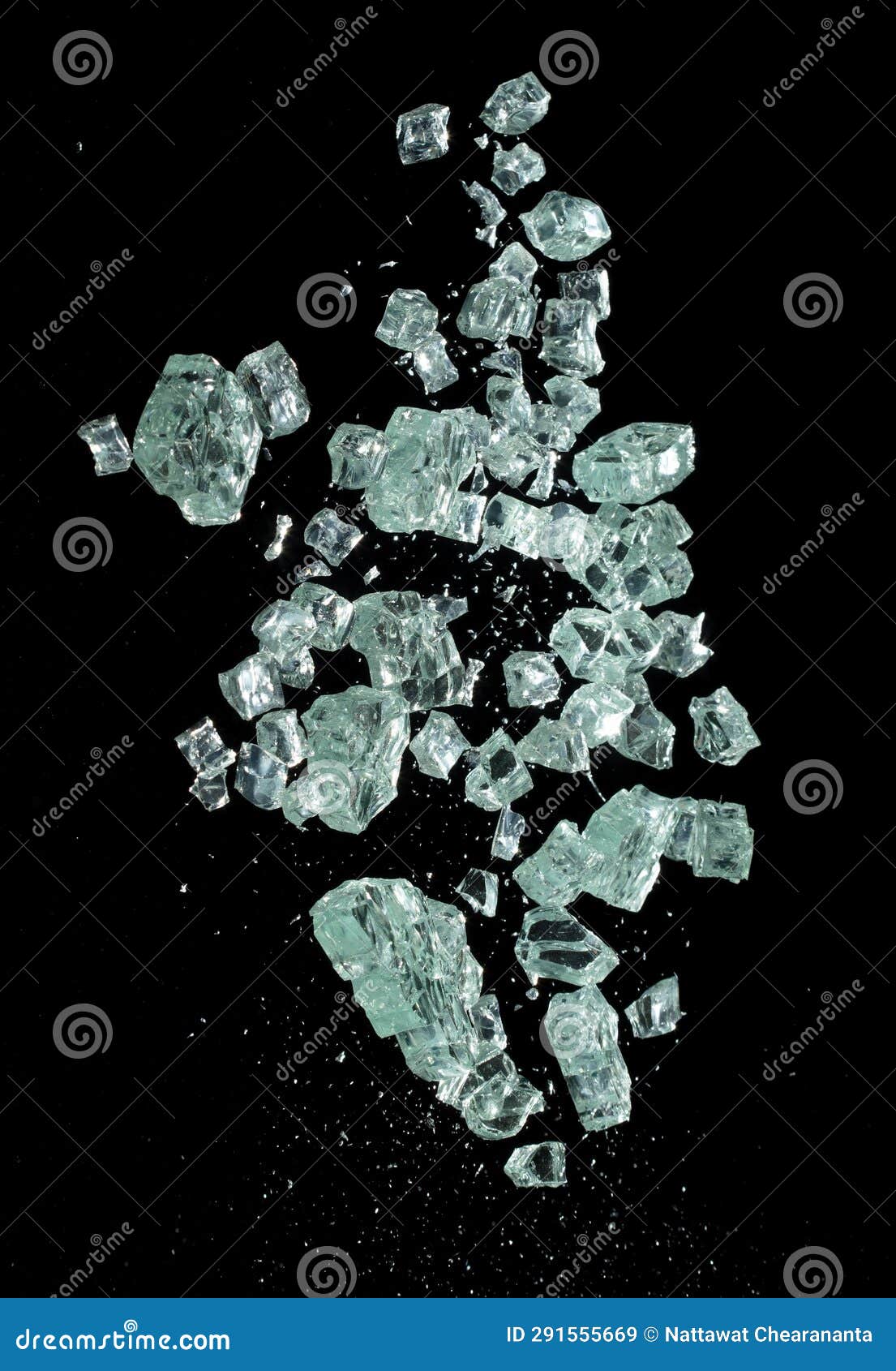 Plexiglass Broken in Many Pieces. Green Plexiglass Broken Glass Hit ...