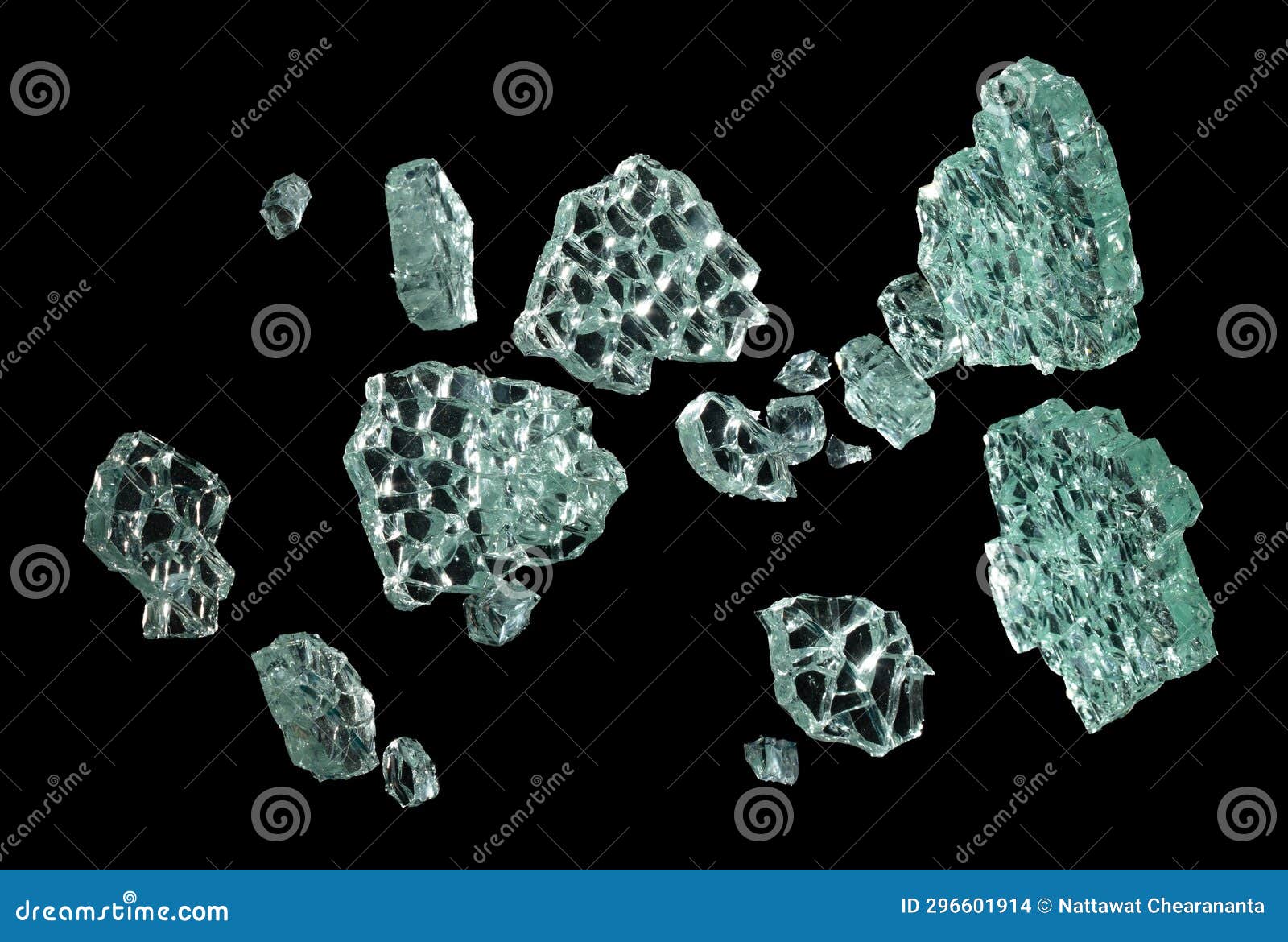 Plexiglass Broken in Many Pieces. Green Plexiglass Broken Glass Hit ...