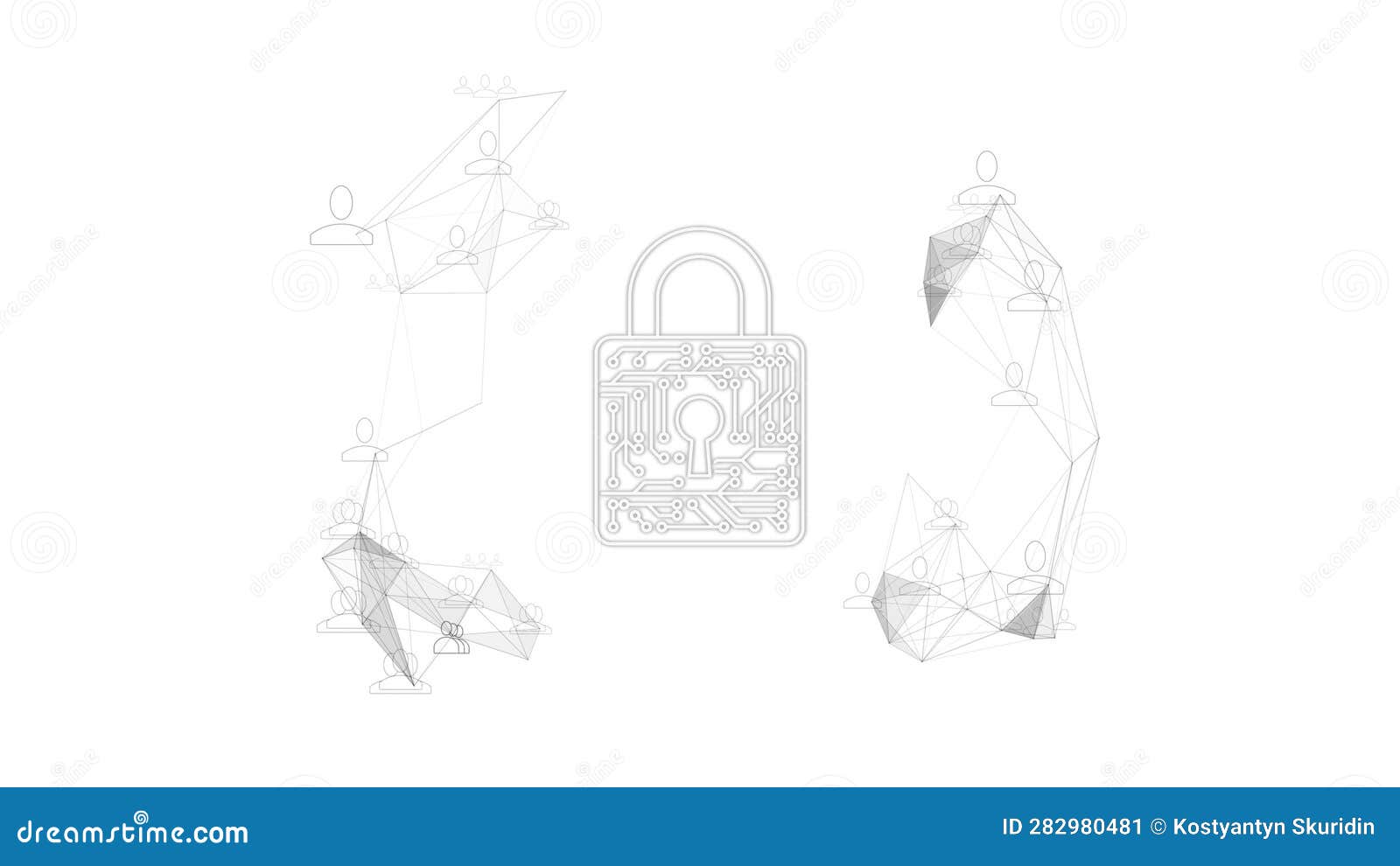 Plexus Background of Triangles with Icons of Locks and Dots in the ...
