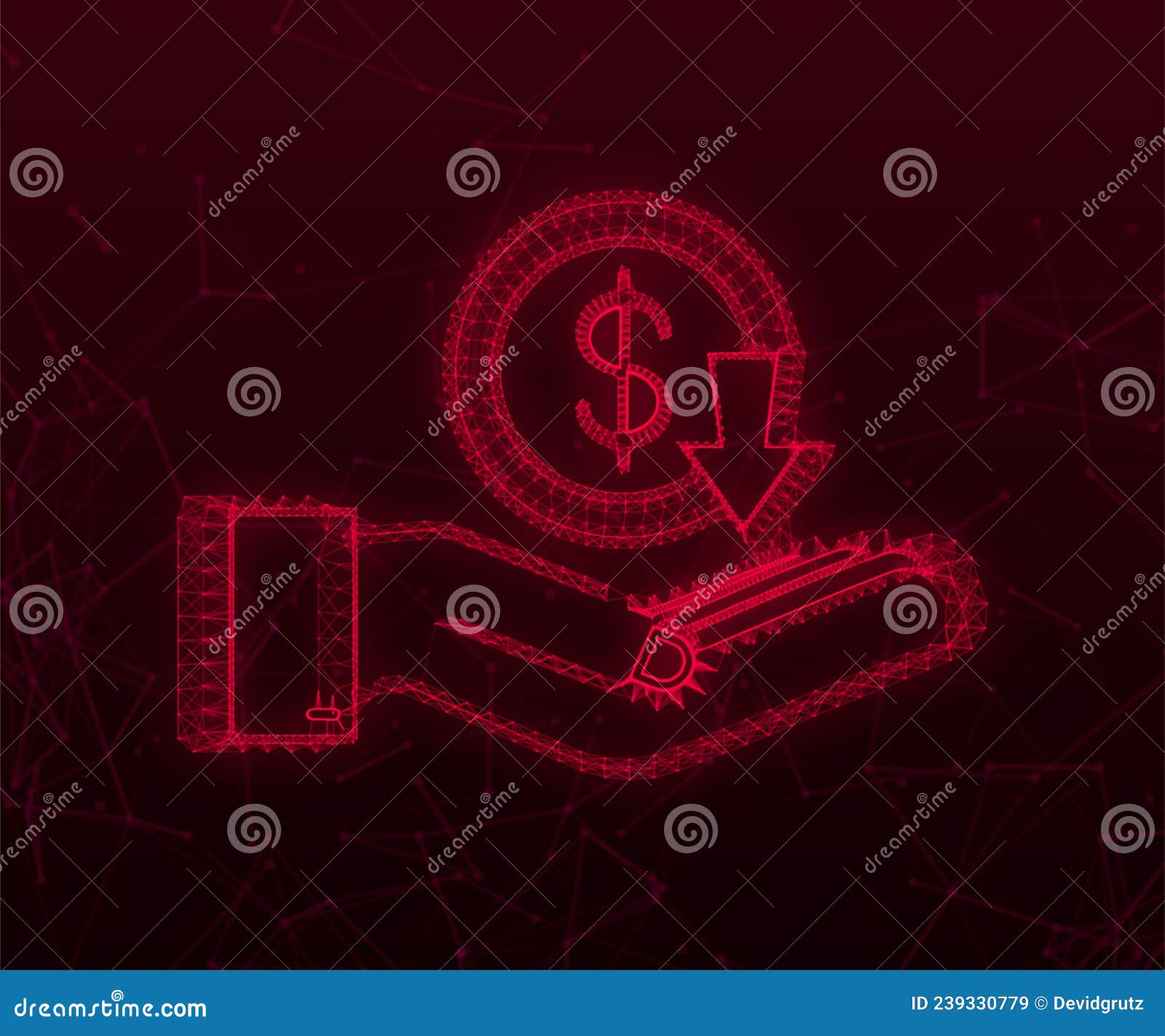 Plexus Down Dollar Sign in Hands on Red Background. Vector Stock ...
