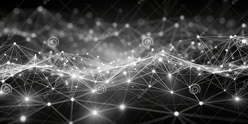 Plexus Effect Lines Points and Planes Black and White Background Blur ...