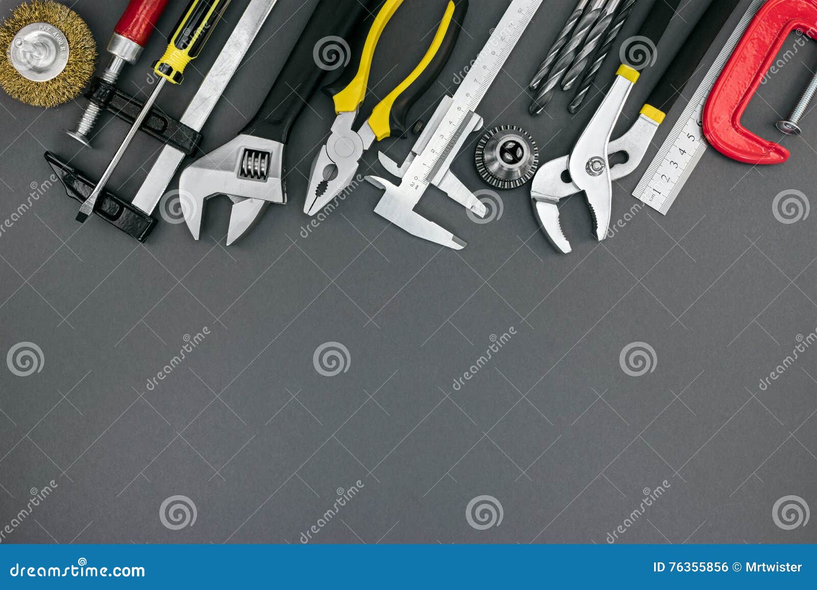 Pliers and Adjustable Wrenches, Ruler, Clamp, Vernier Caliper on Stock ...