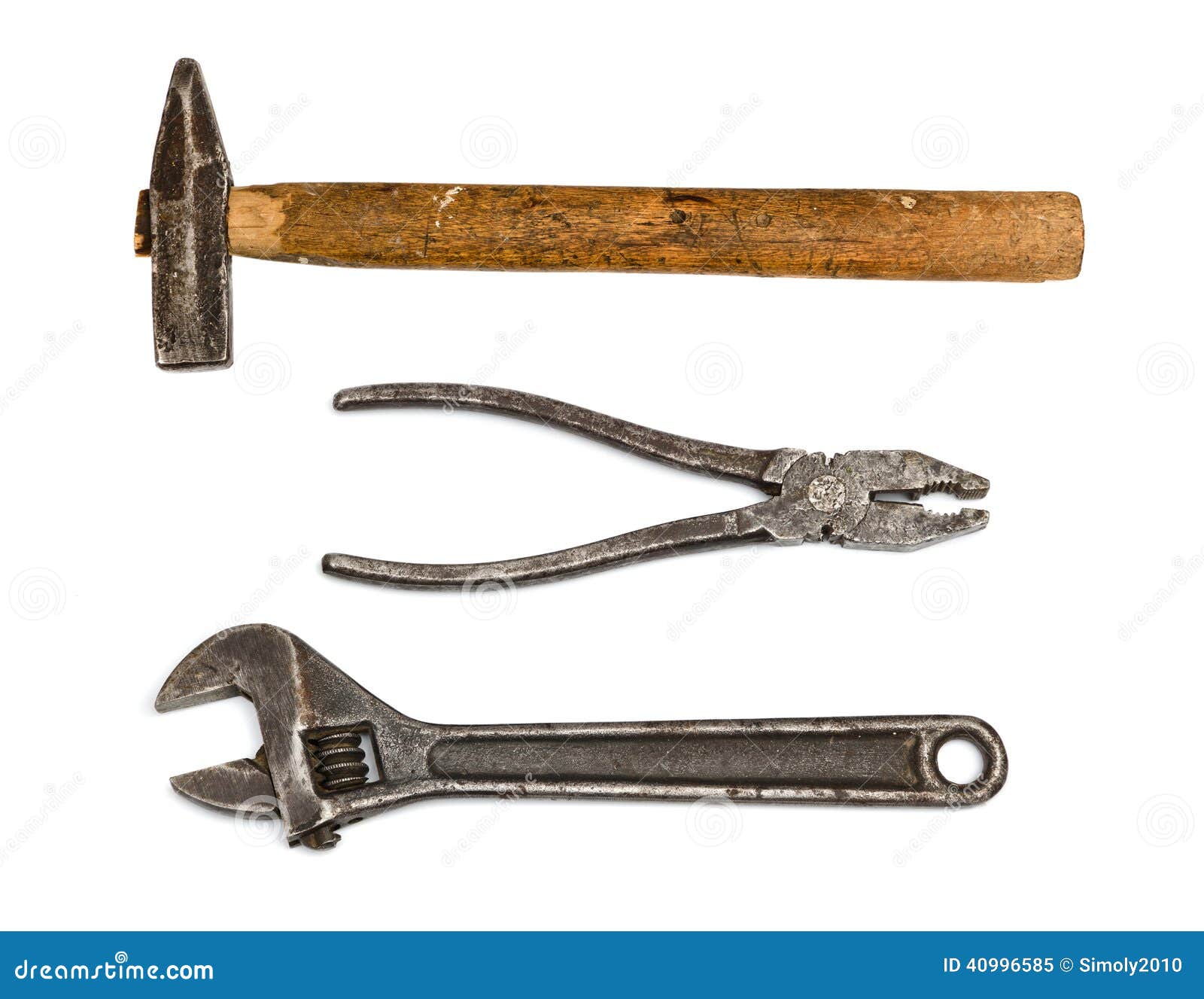 Pliers, Hammer and Adjustable Spanner Stock Image - Image of dangerous ...