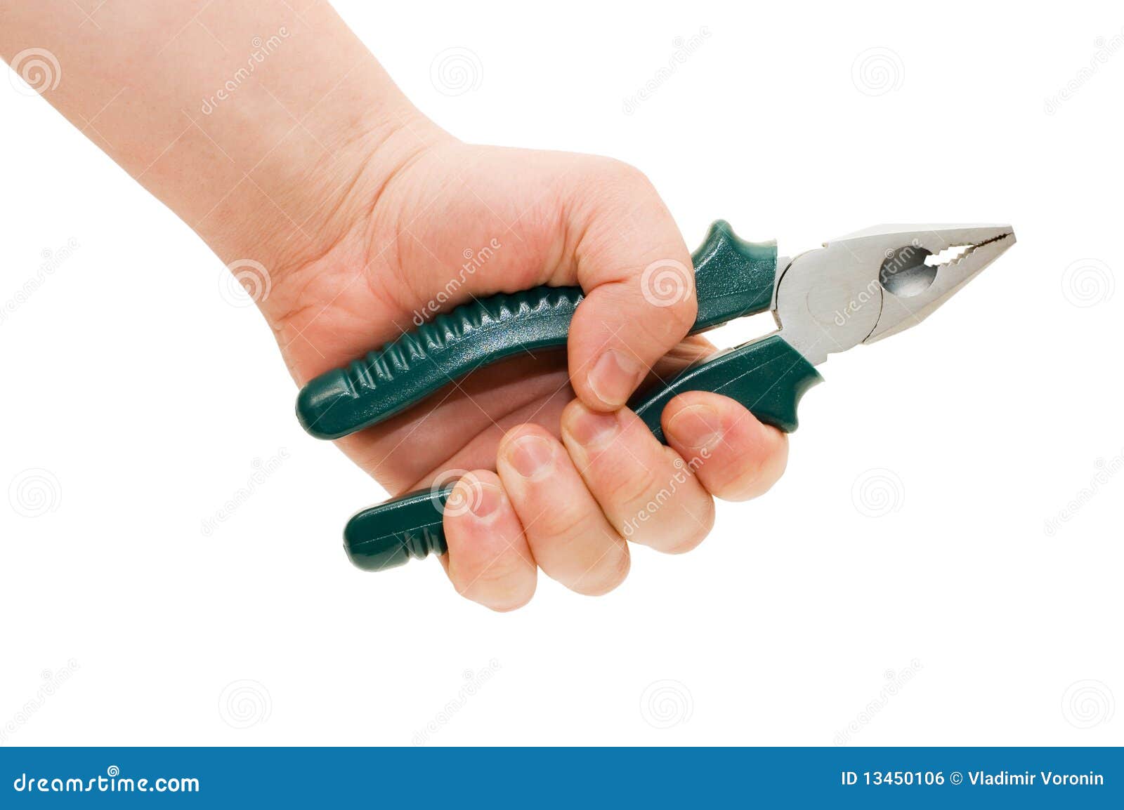 Pliers in the Hand Isolated Over White Stock Photo - Image of fingers ...
