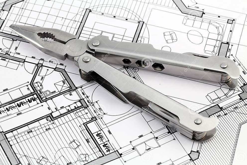 Pliers and house plan stock image. Image of flat, equipment - 13018747