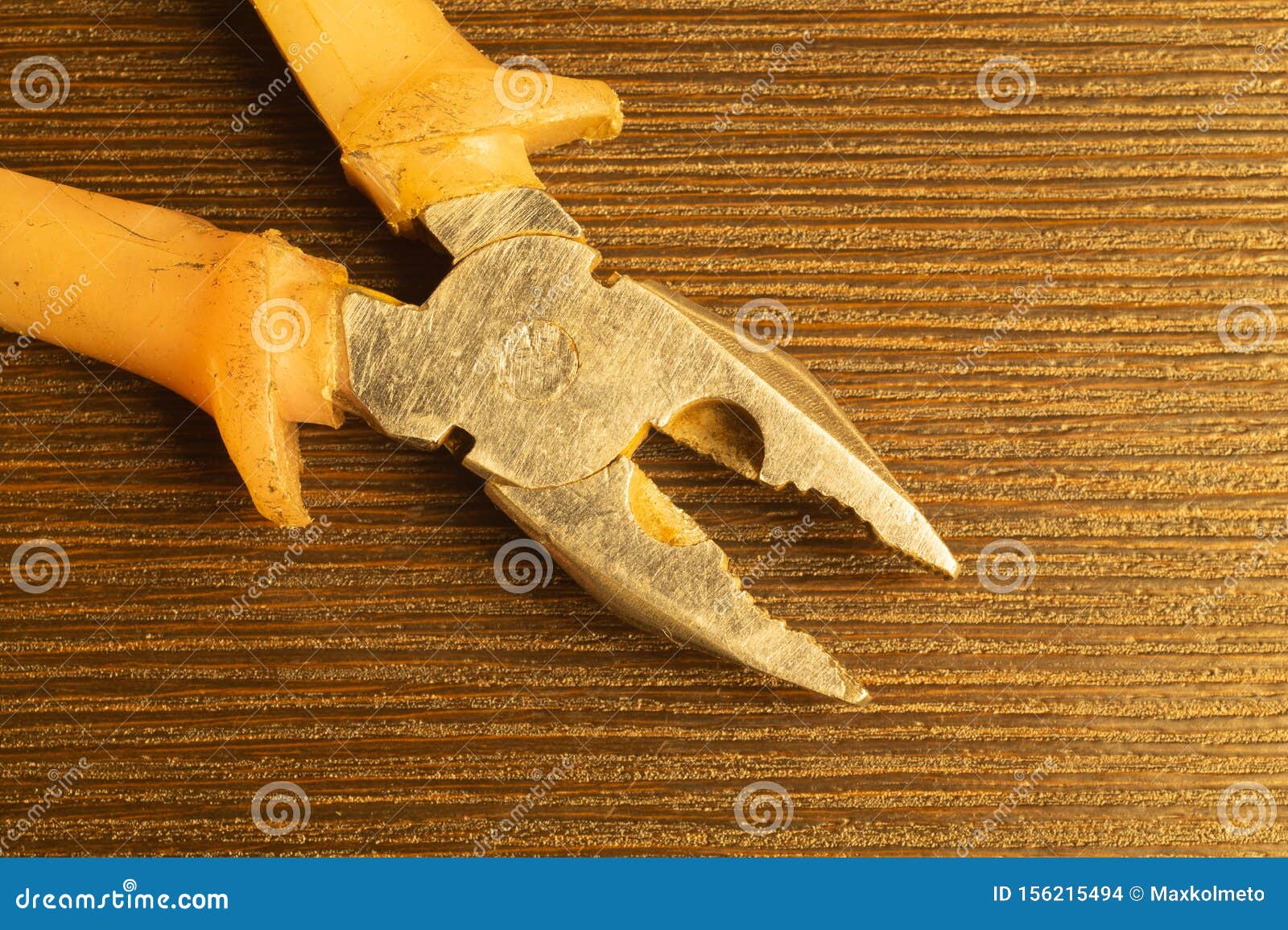 Pliers with Orange Handles on Wooden Background. Working Tool Stock ...