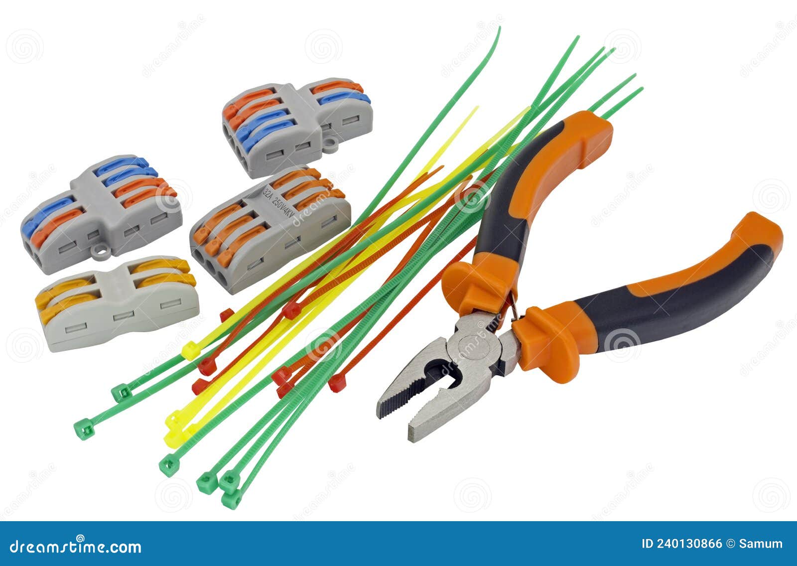 Pliers and Quick-release Wire Terminal on White Stock Photo - Image of ...